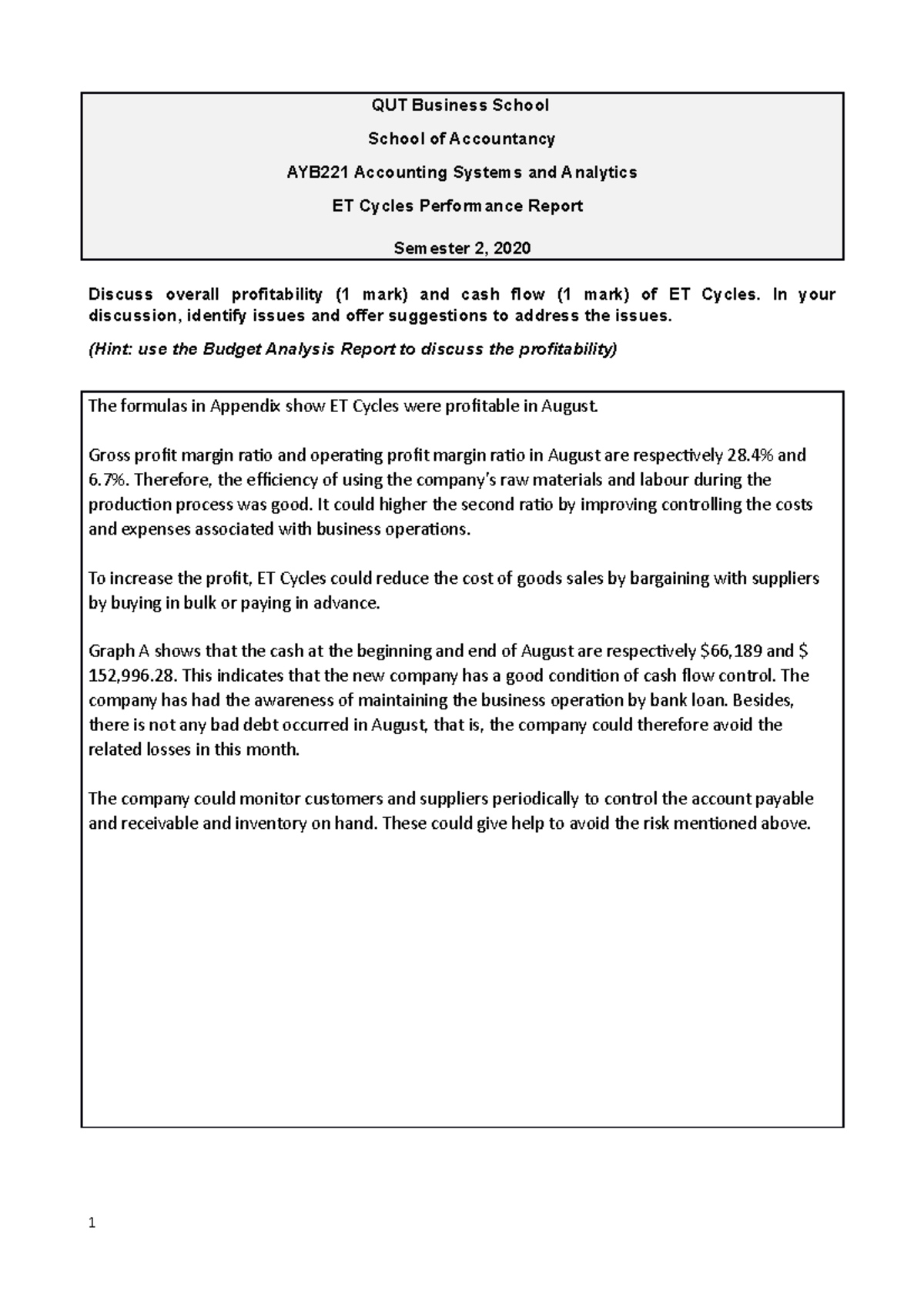 Business Performance Report Proforma Template S2 2020 - AYB221 - QUT ...