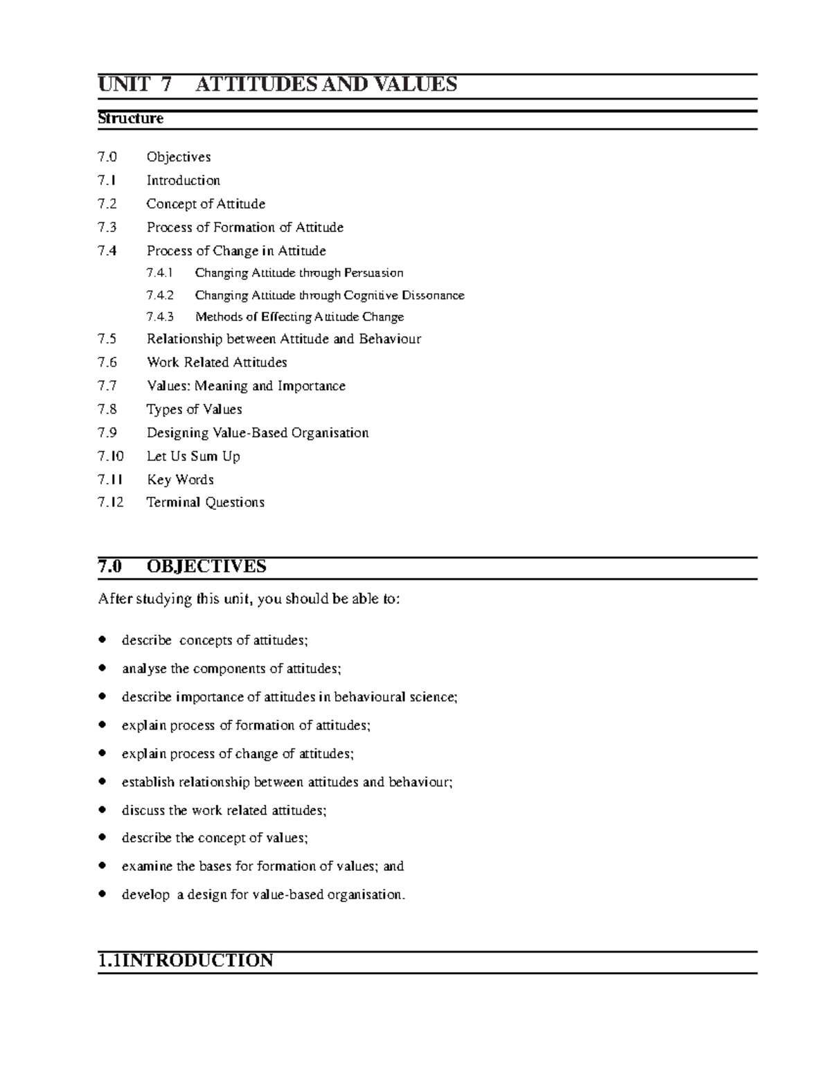 Unit-7 organisational behaviour - UNIT 7 ATTITUDES AND VALUES Structure ...