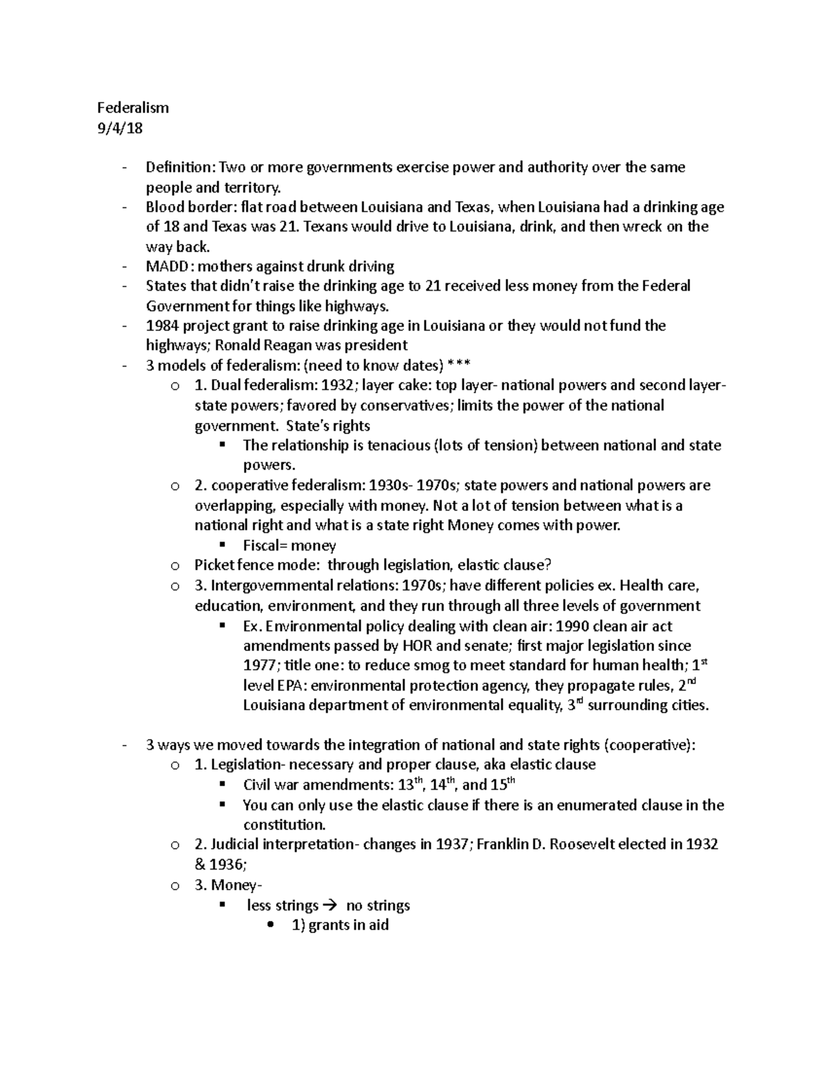 Ch. 3 Federalism - Lecture notes 1-2 - Federalism Definition: Two or ...