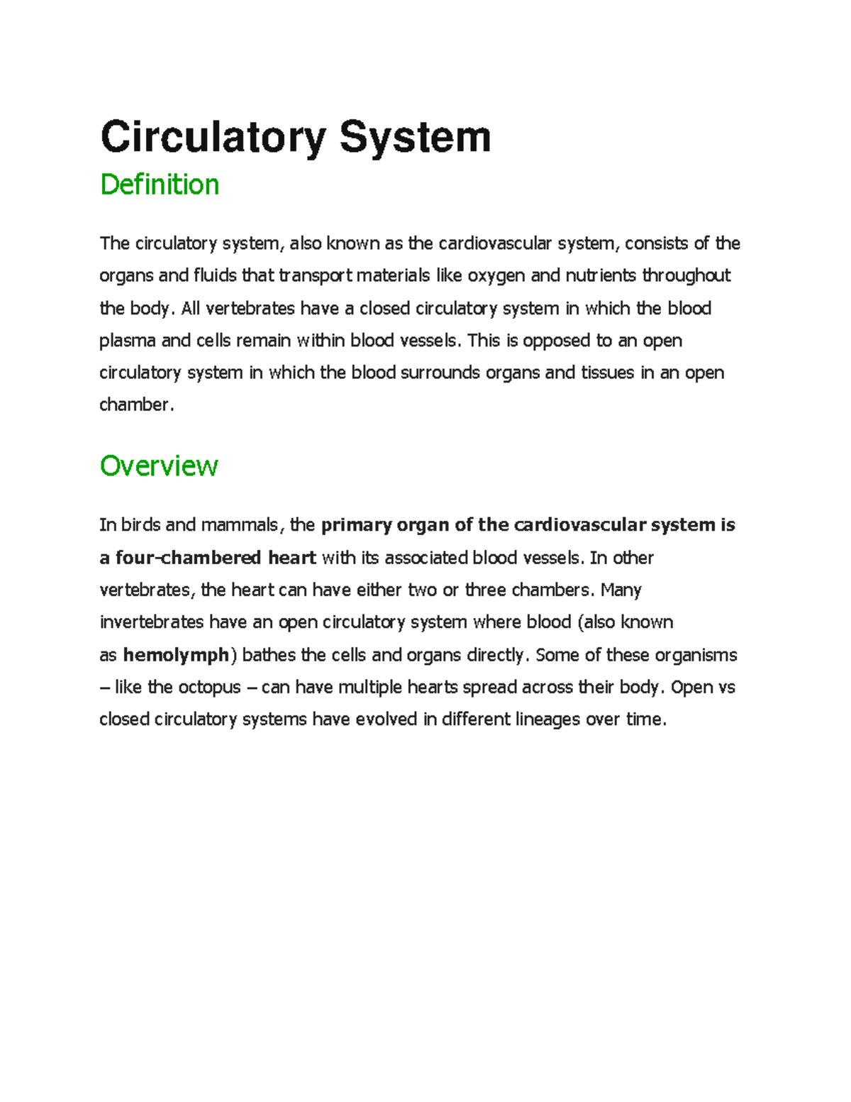 Circulatory System - Circulatory System Definition The circulatory ...