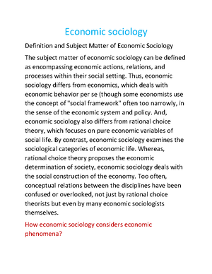 Economic sociology 2 - In the first, economy is presented as bodies of ...