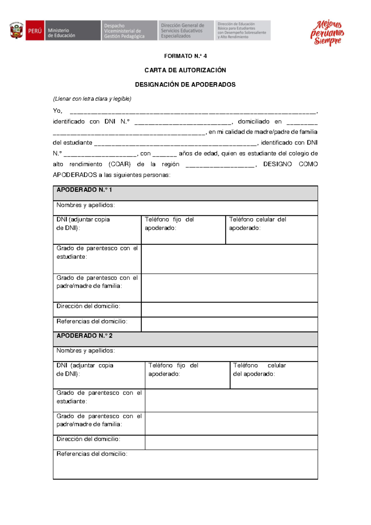 Formato 4 designacion de apoderados - FORMATO N.° 4 CARTA DE AUTORIZACIÓN DESIGNACIÓN DE ...