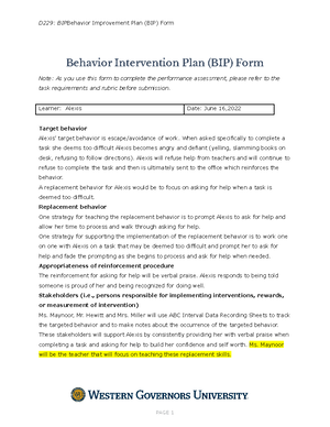 FBA BIP Form - FBA and Behavior Intervention Plan - Functional Behavior ...