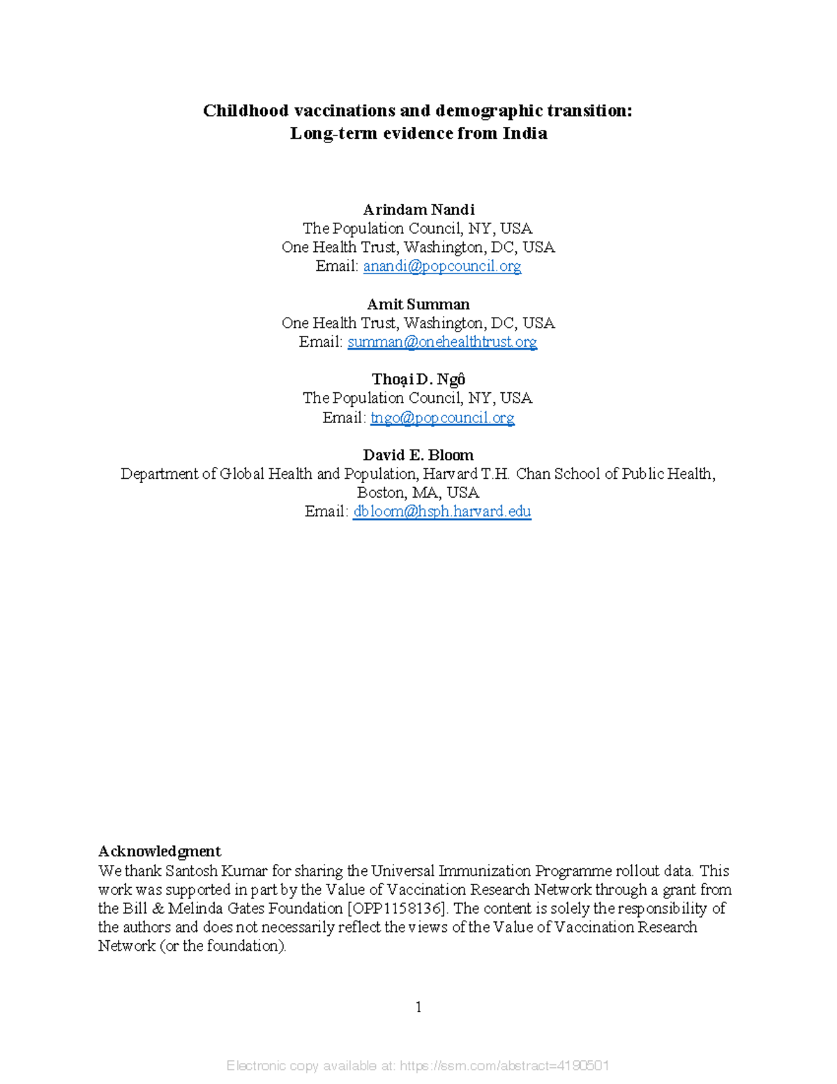 Childhood Vaccinations - Ngô The Population Council, NY, USA Email ...