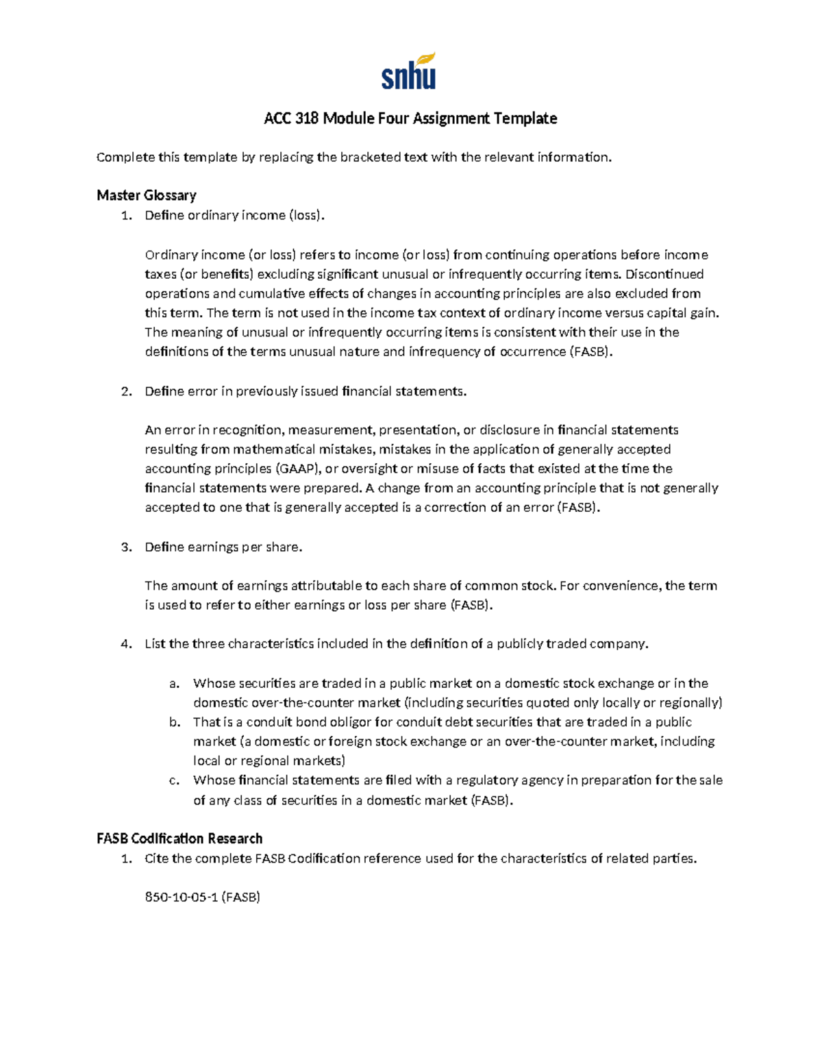 ACC 318 Module Four Assignment Template - ACC 318 Module Four ...