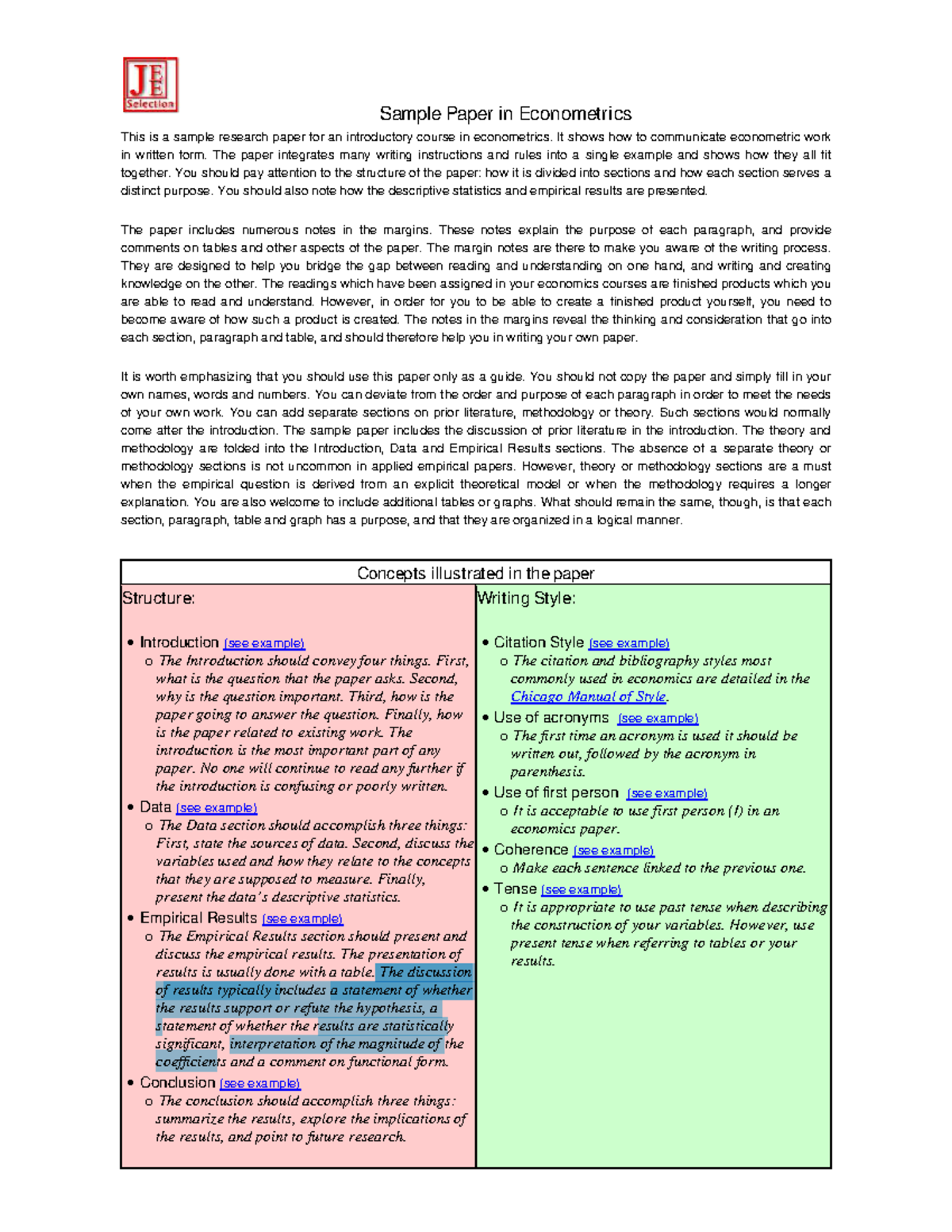 Sample paper Econometrics - Sample Paper in Econometrics This is a ...