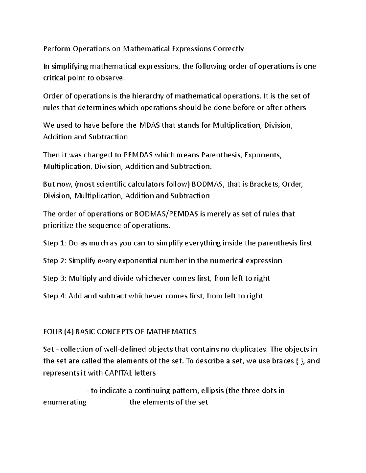 Math2 - Notes - Perform Operations on Mathematical Expressions ...