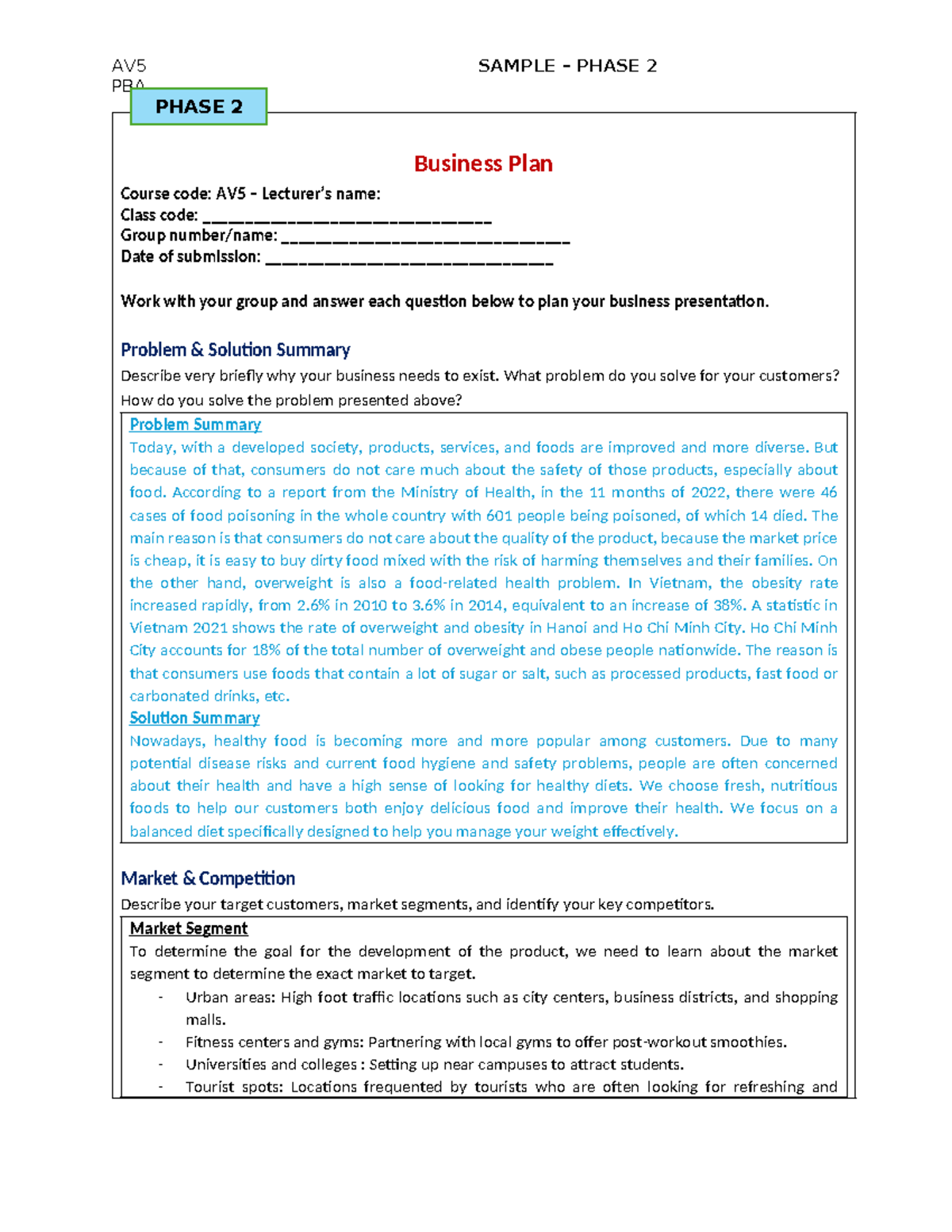 Anh văn 5 Sample PBA Manual - Phase 2 - Business Plan - PBA Business ...