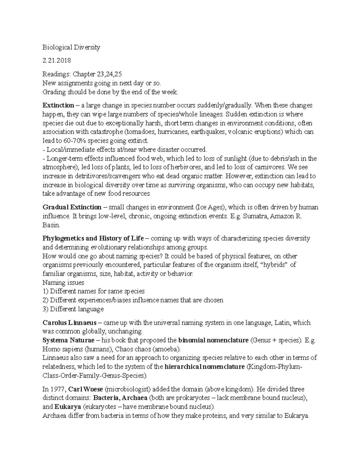 Biological Diversity 2c - 21 Readings: Chapter 23,24,25 New assignments ...