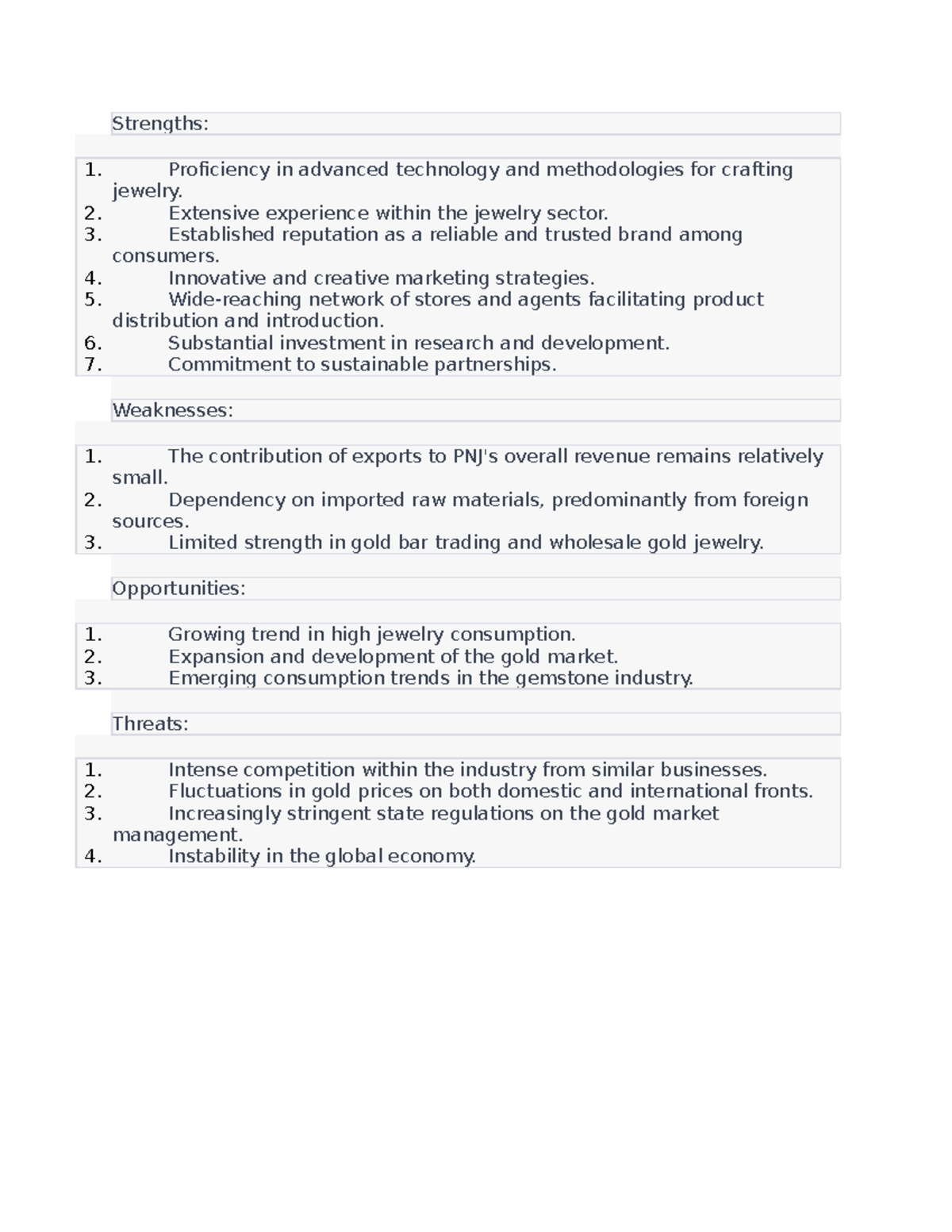 SWOT-PNJ - good luck - Strengths: Proficiency in advanced technology ...