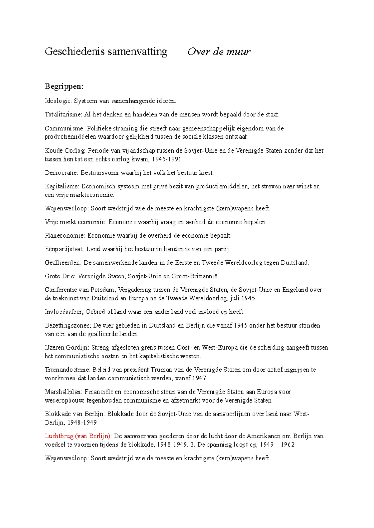 Geschiedenis samenvatting Over de muur - Geschiedenis samenvatting Over ...