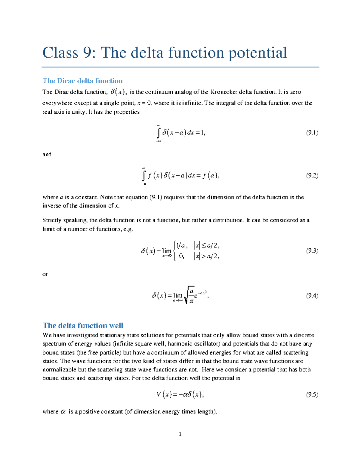 Scattering method delta function - Class 9: The delta function ...