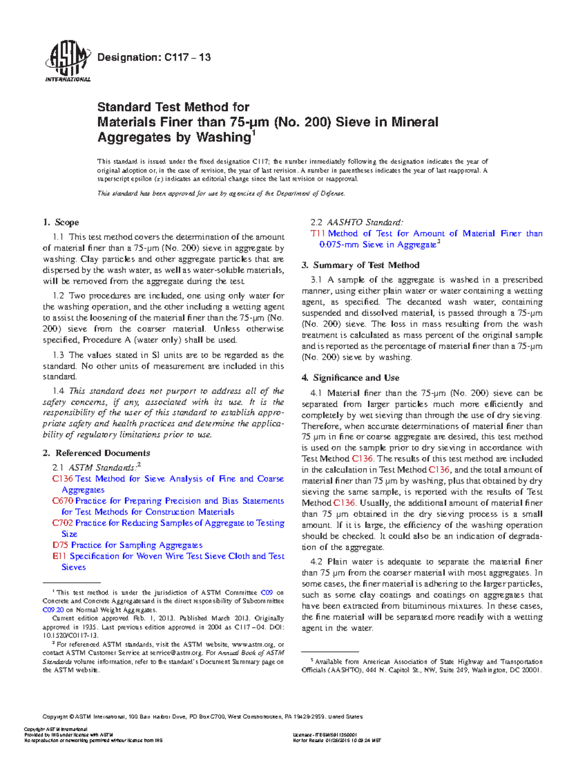 ASTM C 117-13 - Standard test - Designation: C117 − 13 Standard Test ...