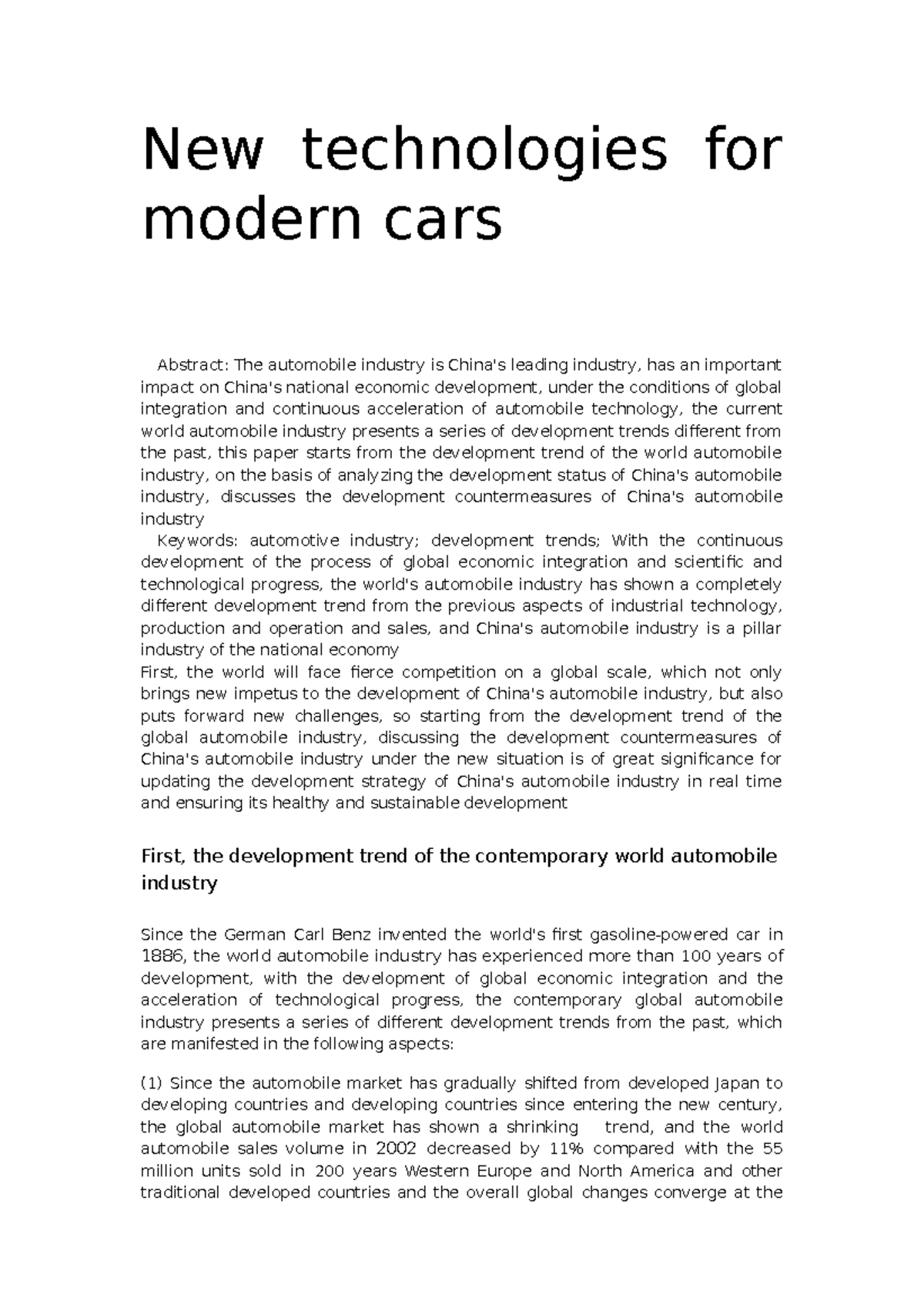 New technologies for modern cars - New technologies for modern cars ...