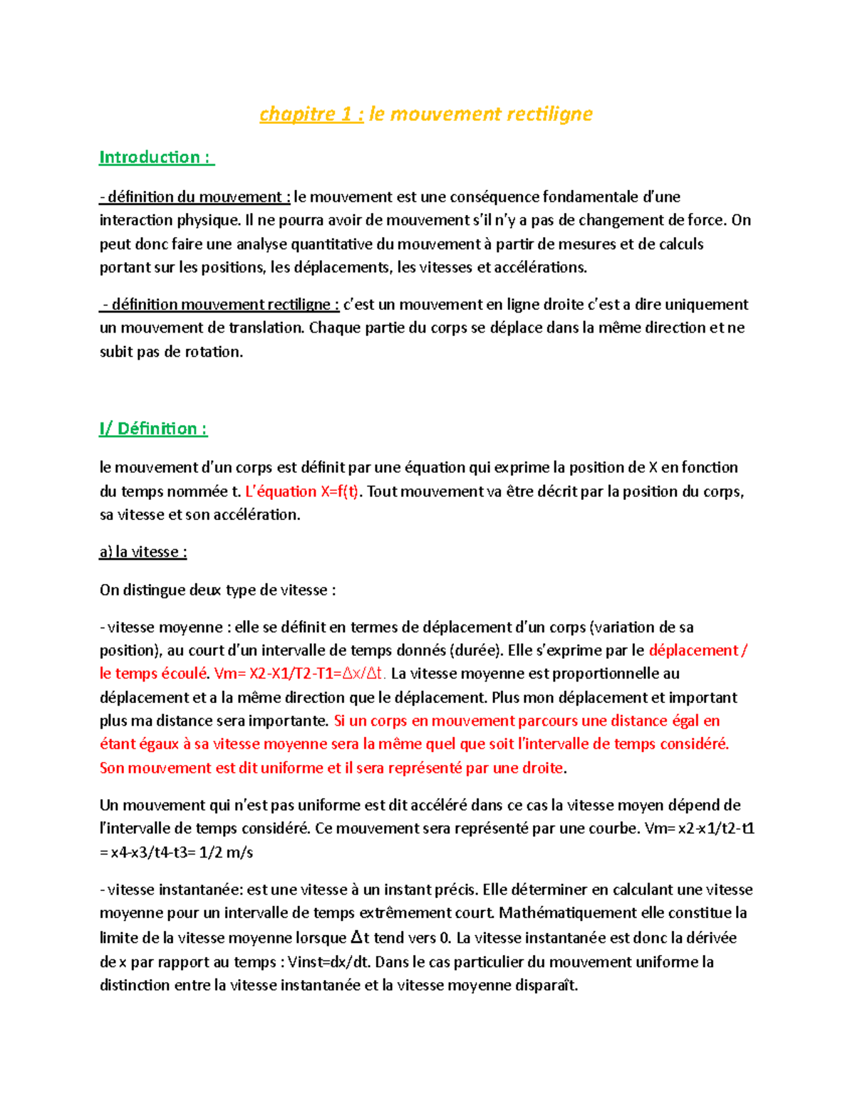 2 le mouvement rectiligne X - chapitre 1 : le mouvement rectiligne ...