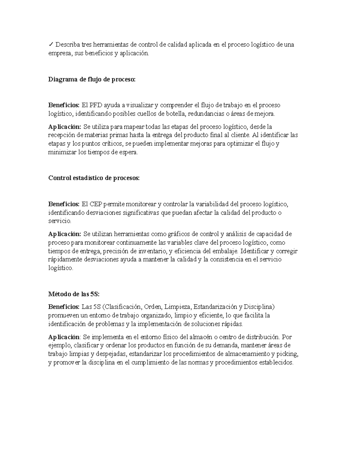 Logistica individual - trabajo de apoyo - Describa tres herramientas de ...