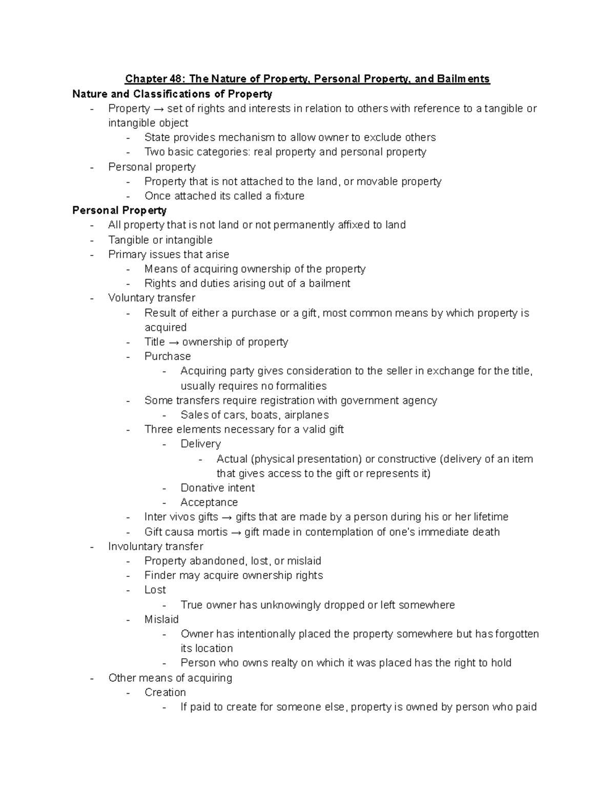 324 CH 7, 48-52 Reading Notes - Chapter 48: The Nature of Property ...