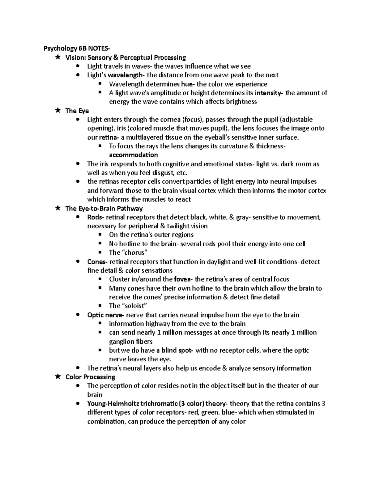 6B - UNL PSYC 181, Brown-Kramer, MODULE 6B NOTE SUMMARY - Psychology 6B ...