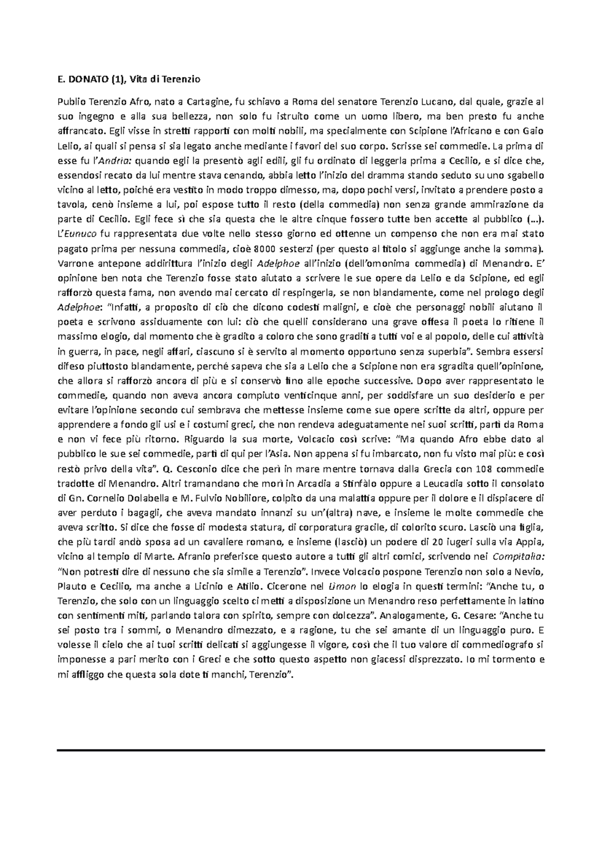 Donato, Vita di Terenzio - E. DONATO (1), Vita di Terenzio Publio ...