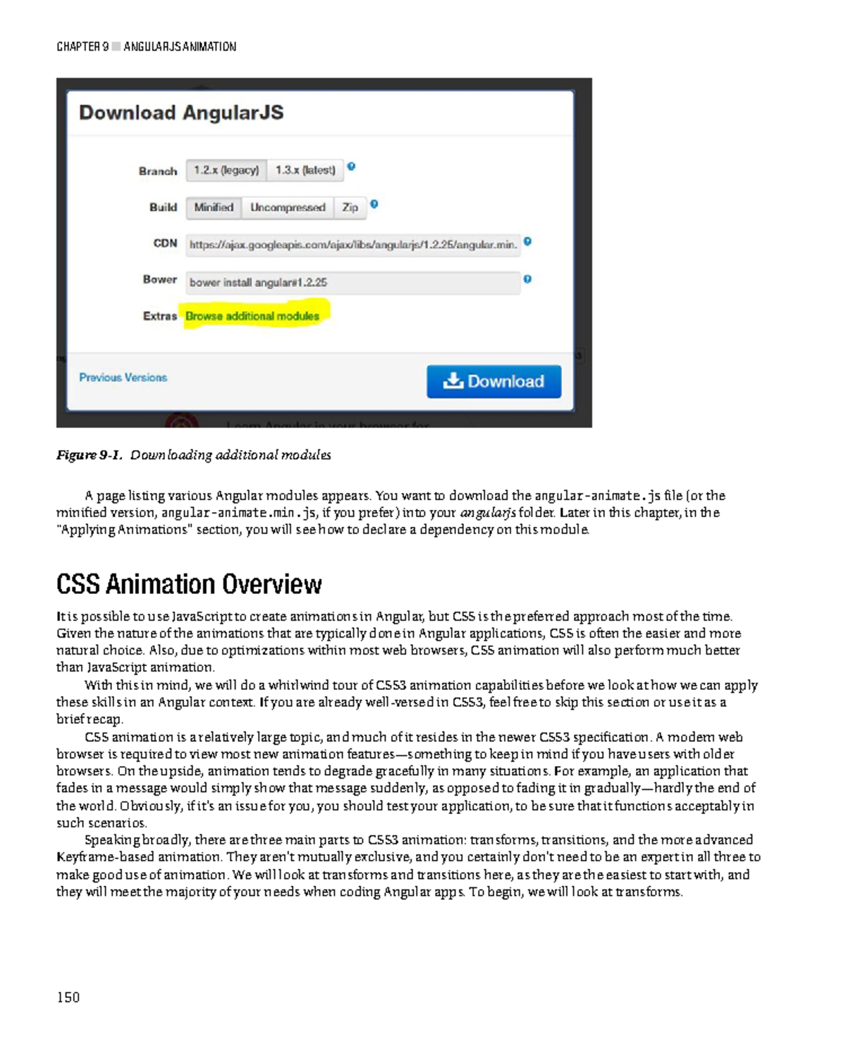 Beginning Angular JS and web development-26 - A page listing various Angular modules appears ...