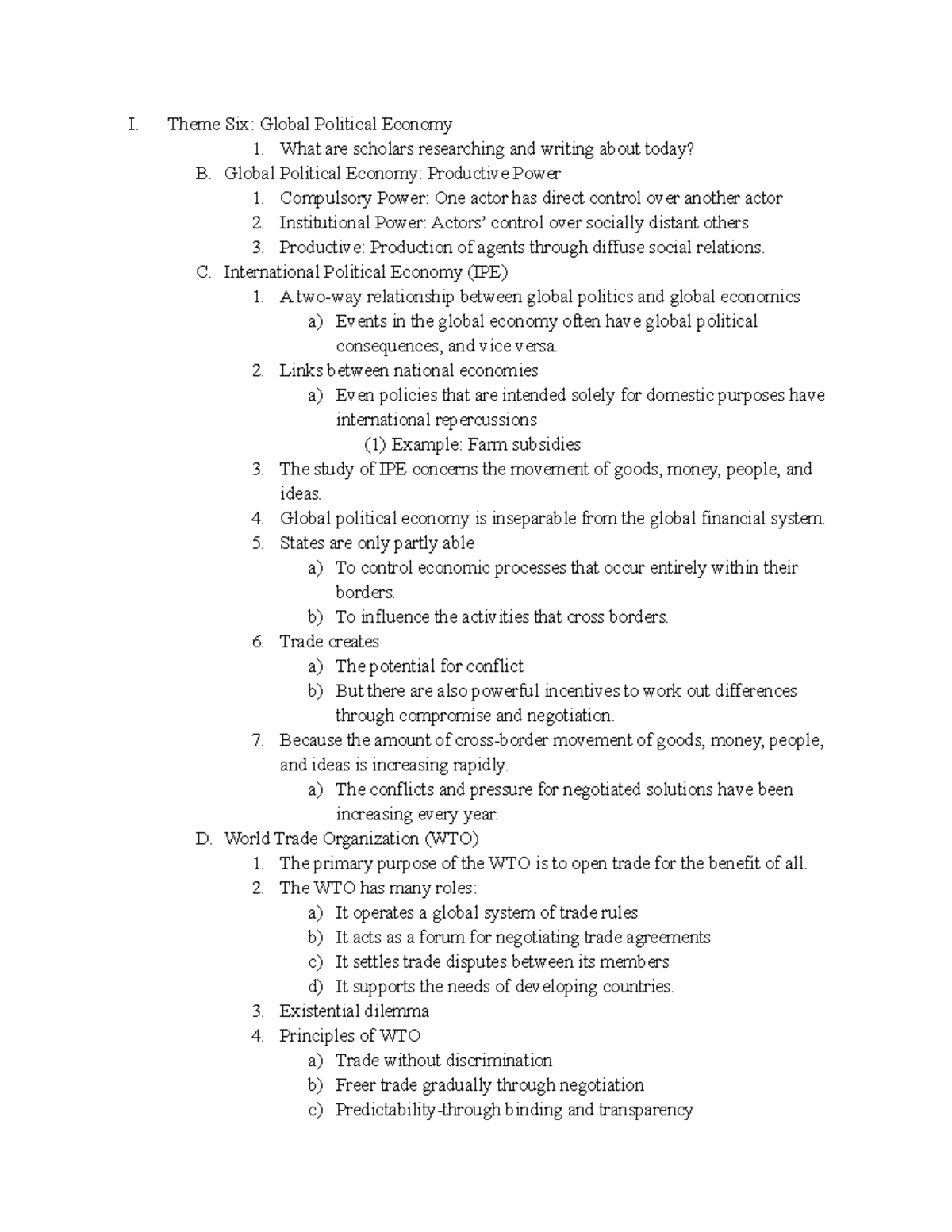 INR 2001 (Theme 6) - I. Theme Six: Global Political Economy 1. What are ...