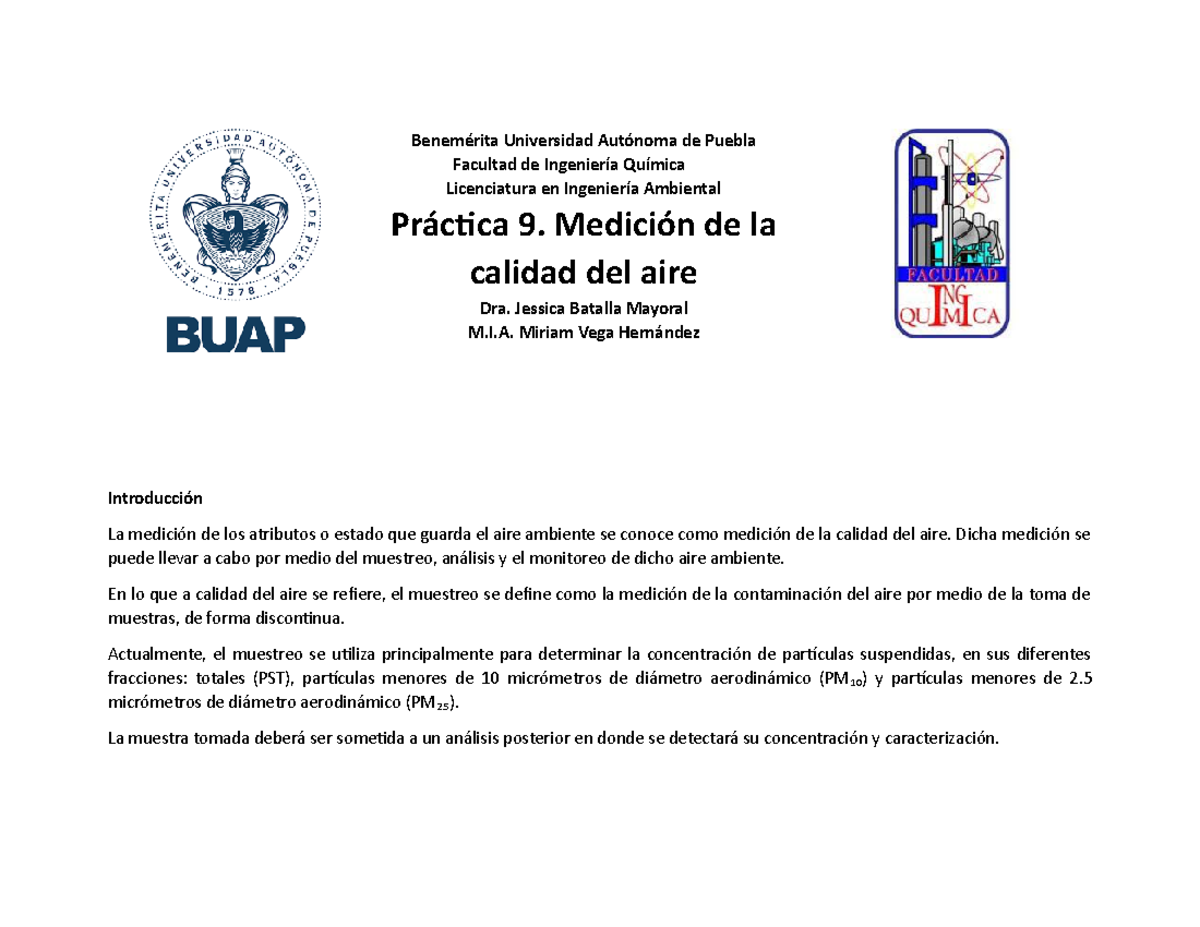 Práctica No10 Medición de la calidad del aire - Benemérita Universidad Autónoma de Puebla ...