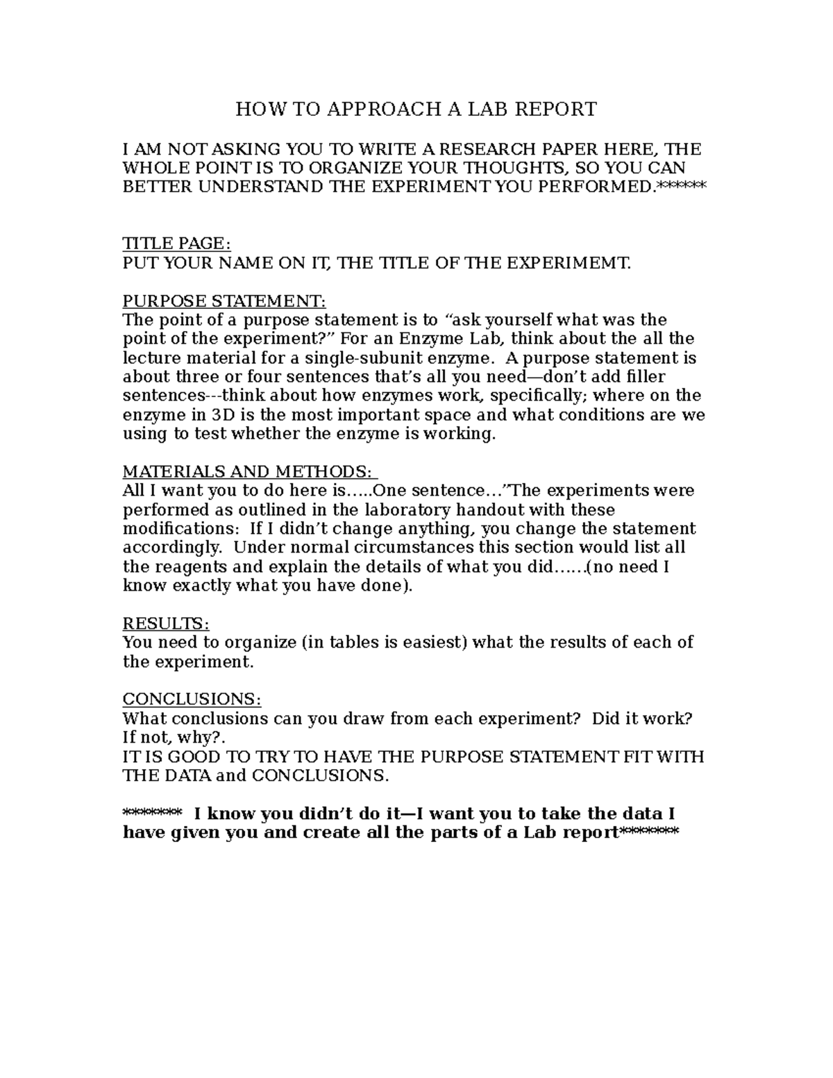 HOW TO Approach A LAB Report 2050 Fall 2020 - HOW TO APPROACH A LAB ...