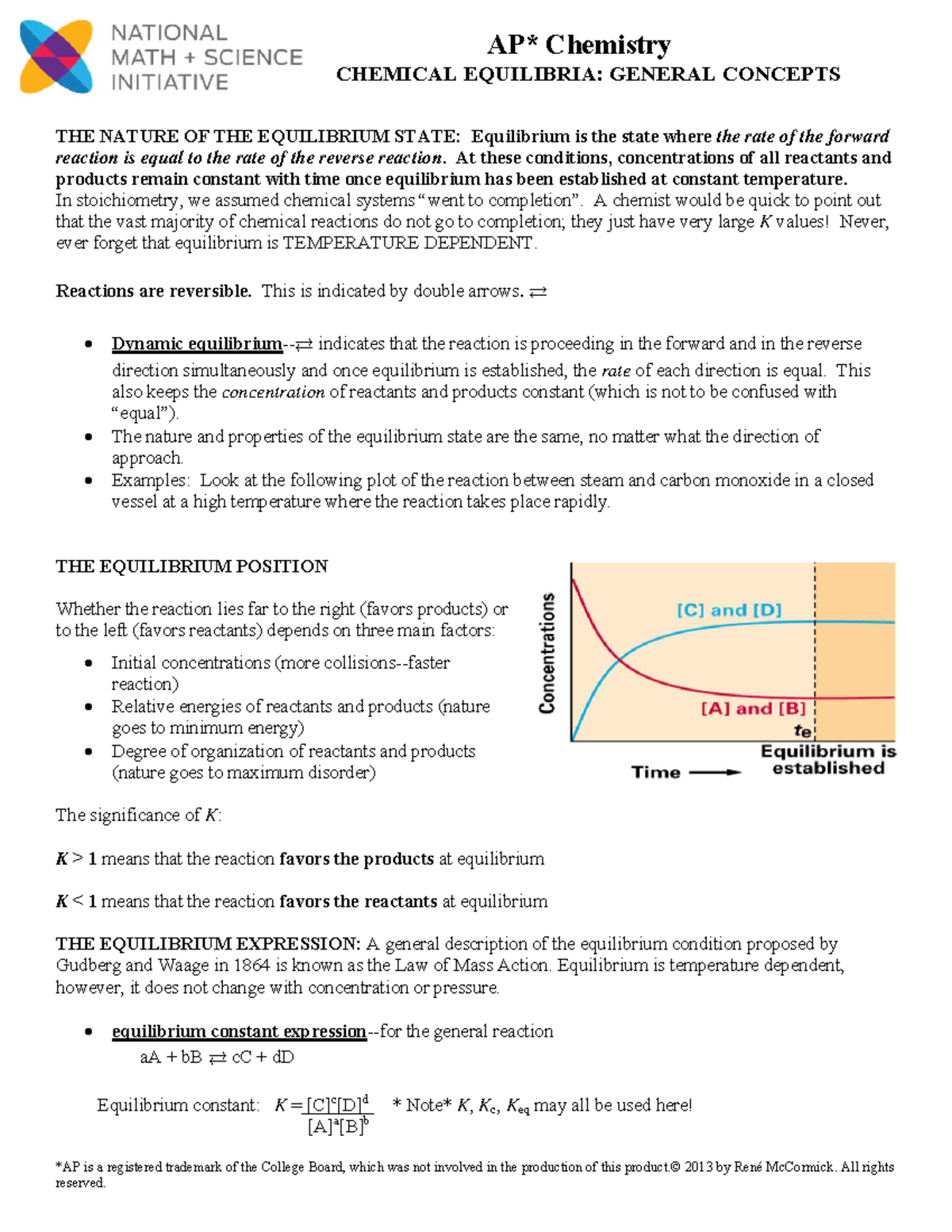 13 General Equilibrium - AP* Chemistry CHEMICAL EQUILIBRIA: GENERAL ...