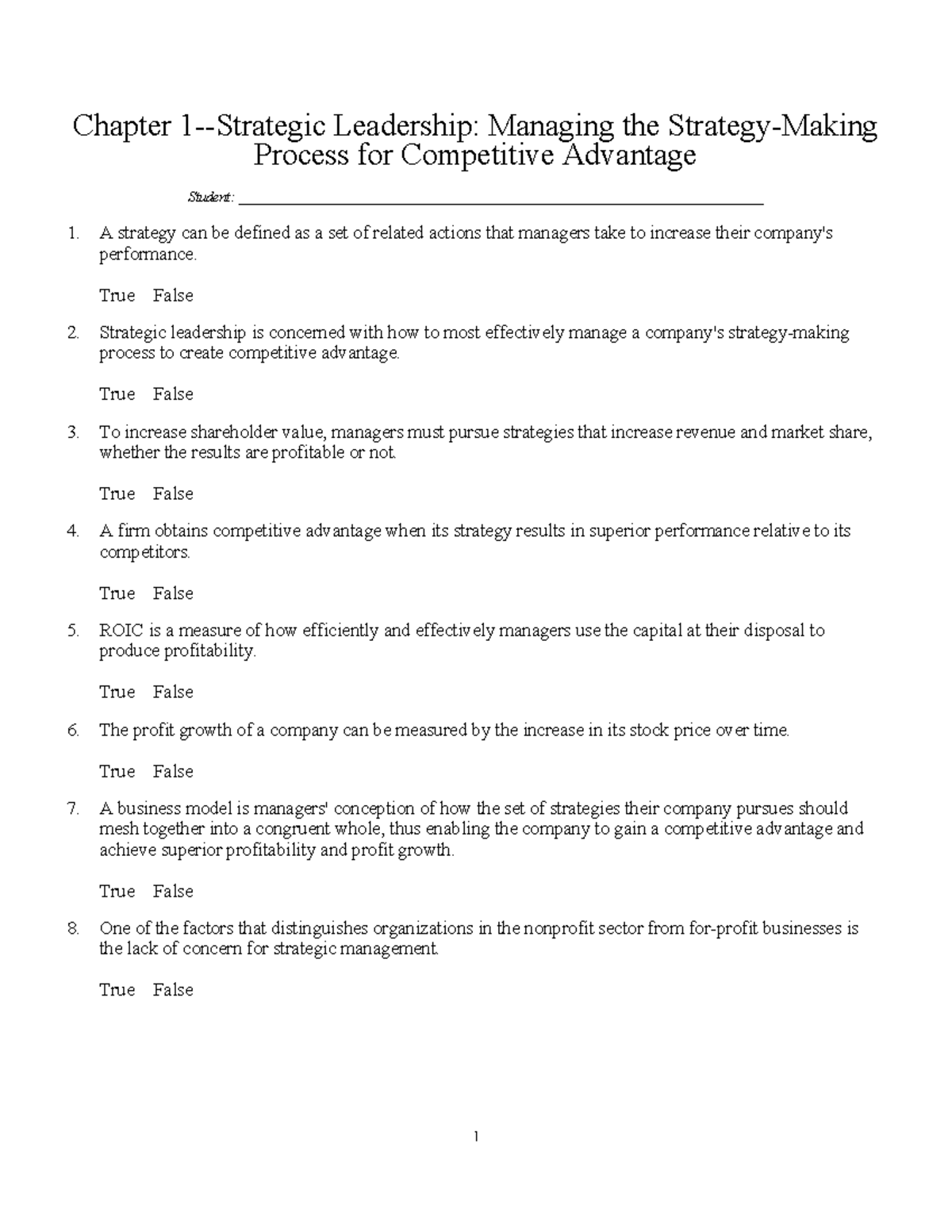 Chapter 1-Strategic Leader - - Studocu