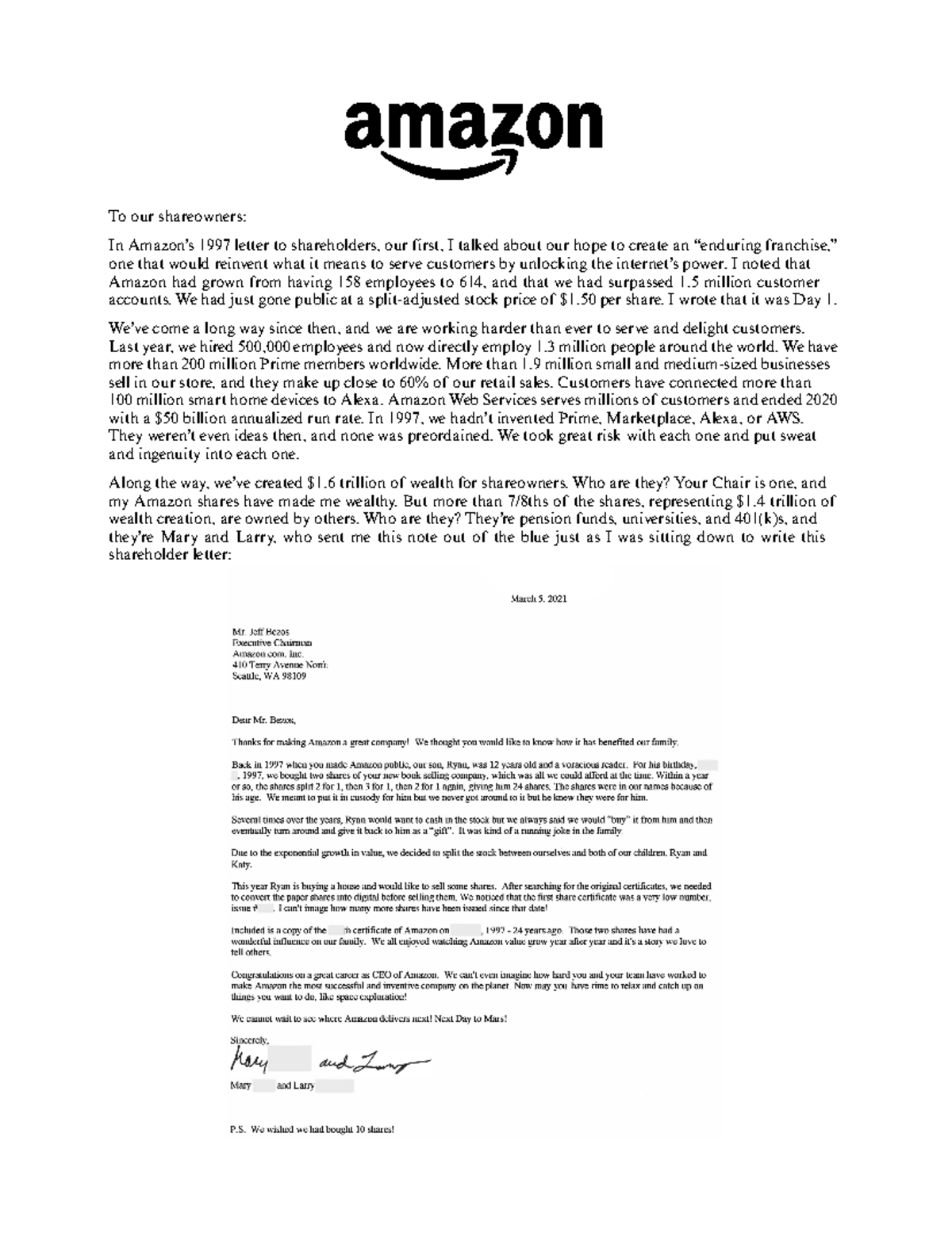 Amazon 2020 Shareholder Letter and 1997 Shareholder Letter - To our ...