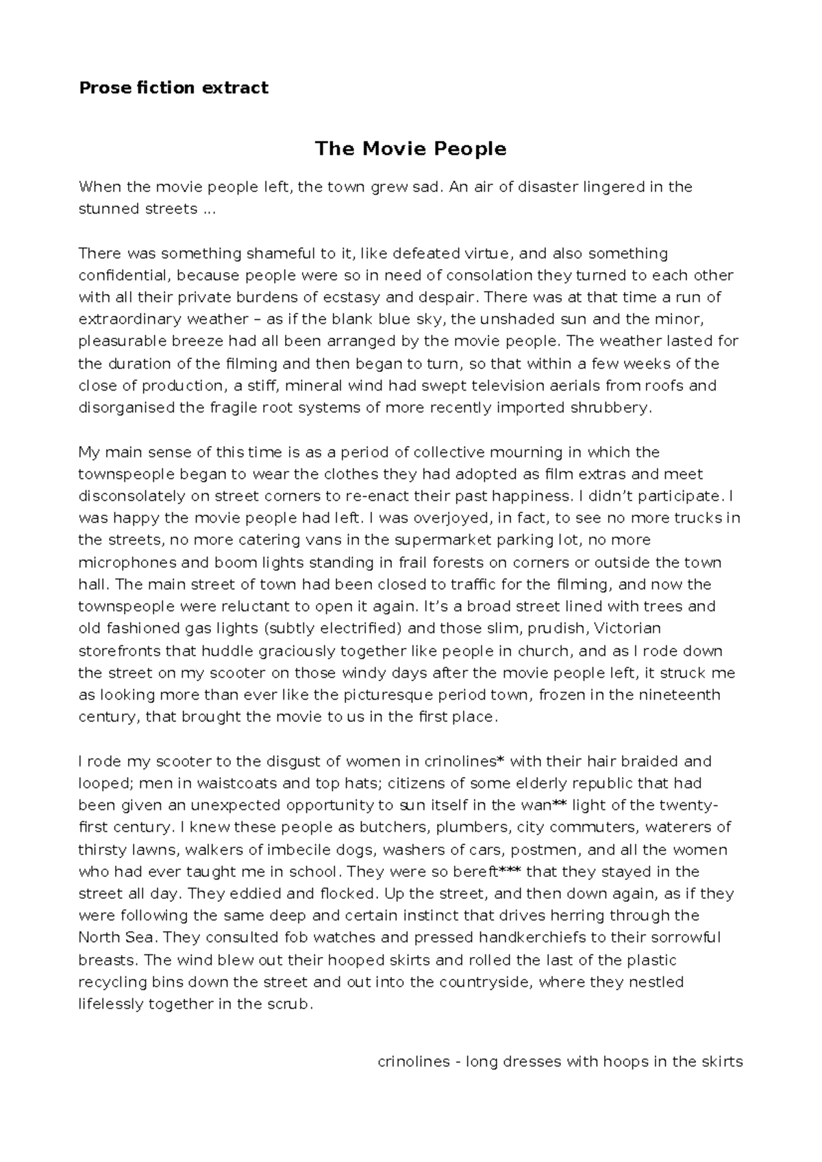 Prose Extract The Movie People - Prose fiction extract The Movie People ...