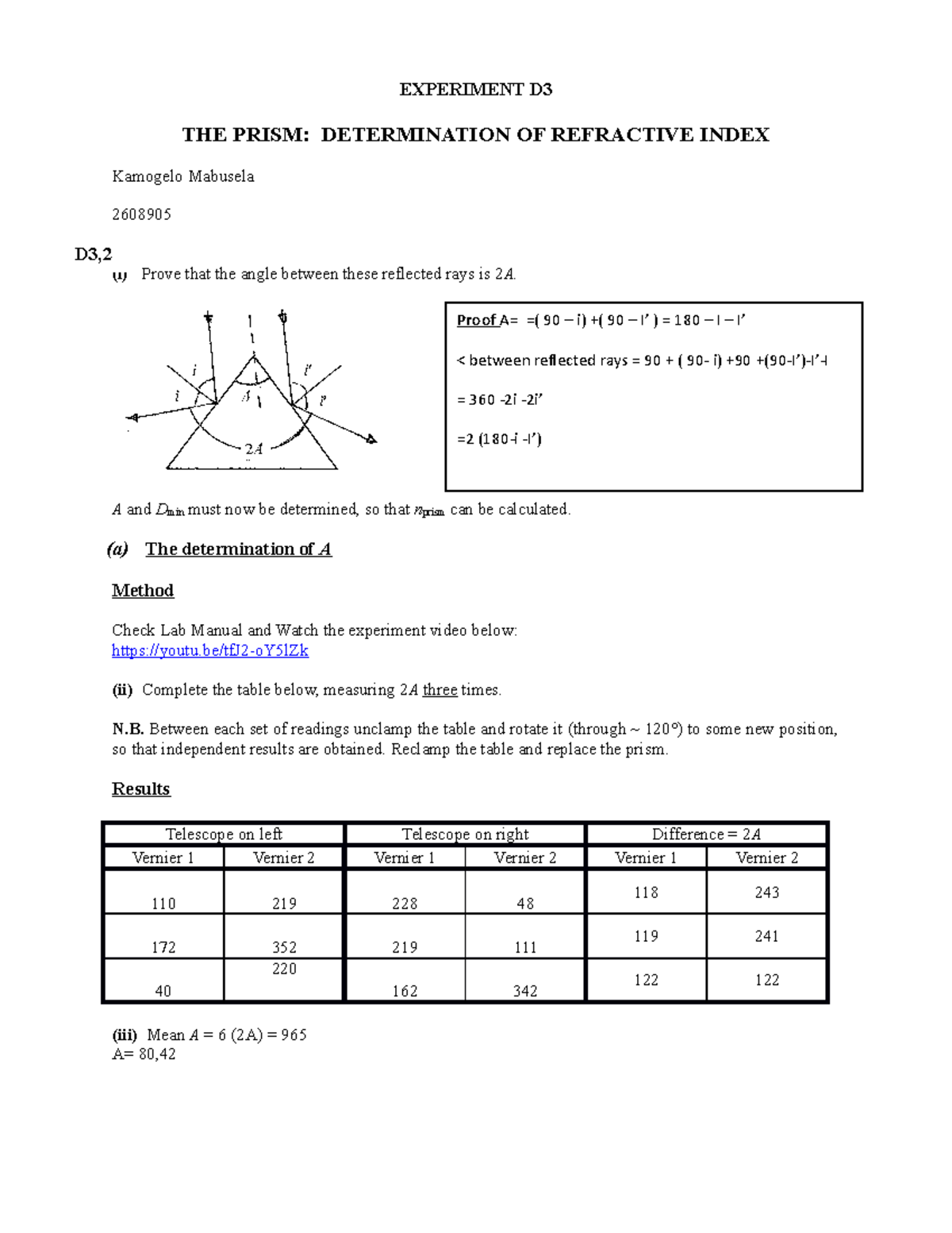 2608905 experiment D3 - EXPERIMENT D THE PRISM: DETERMINATION OF ...