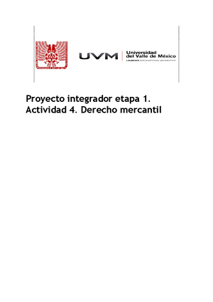Actividad proyecto integrador derecho mercantil 3 - UVM - Studocu
