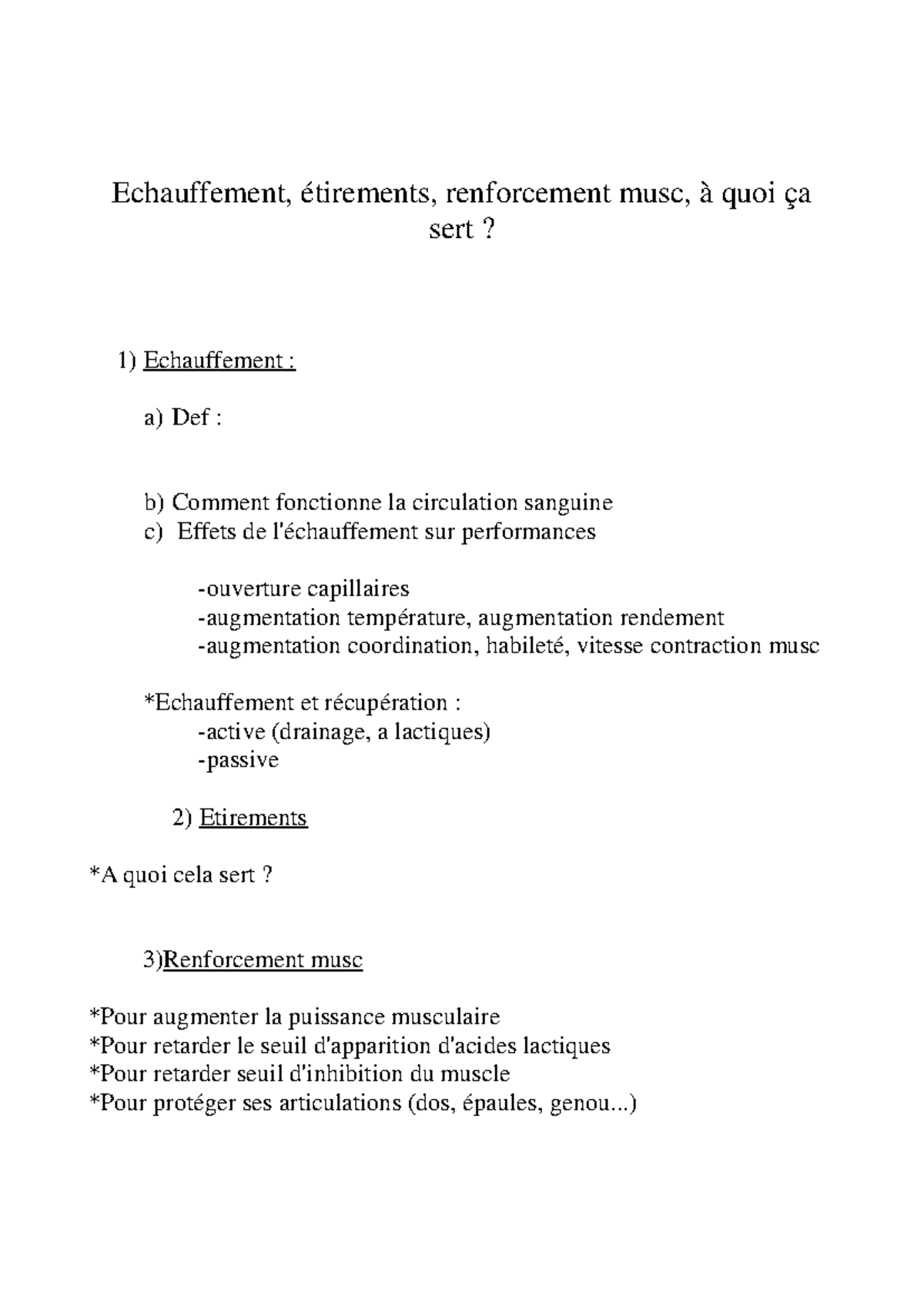 Physiologie de l'effort 1 echauffementt, etirements , renforcement musculaire - Echauffement ...