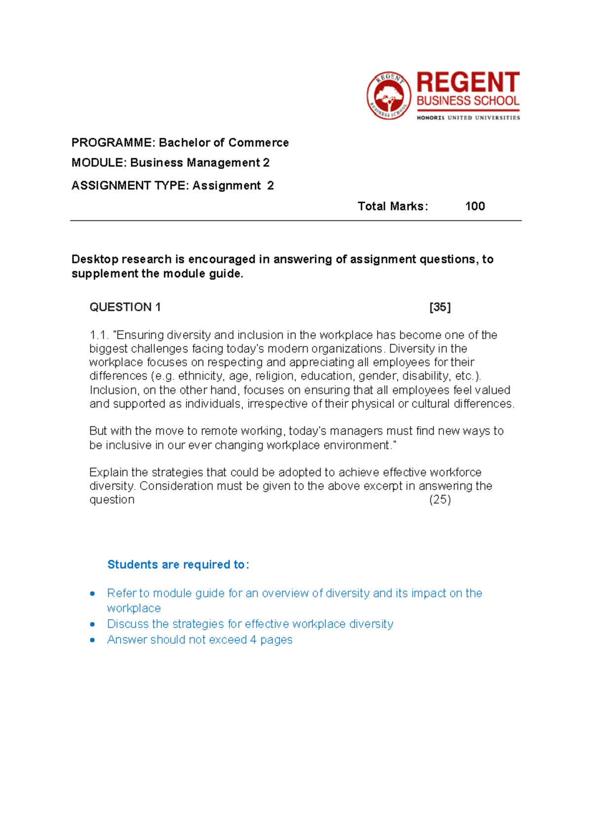 BCOM Y2 BM assign 2 guidelines - PROGRAMME: Bachelor of Commerce MODULE ...