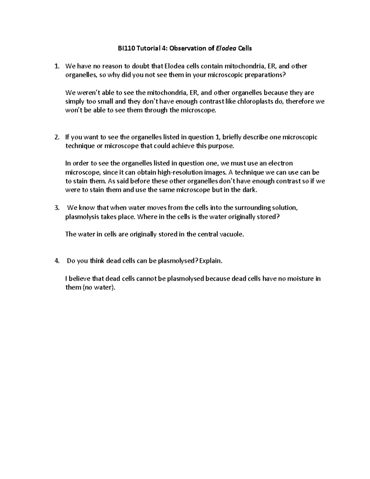 BI110 Tutorial 4 In tutorial activity - BI110 Tutorial 4: Observation ...