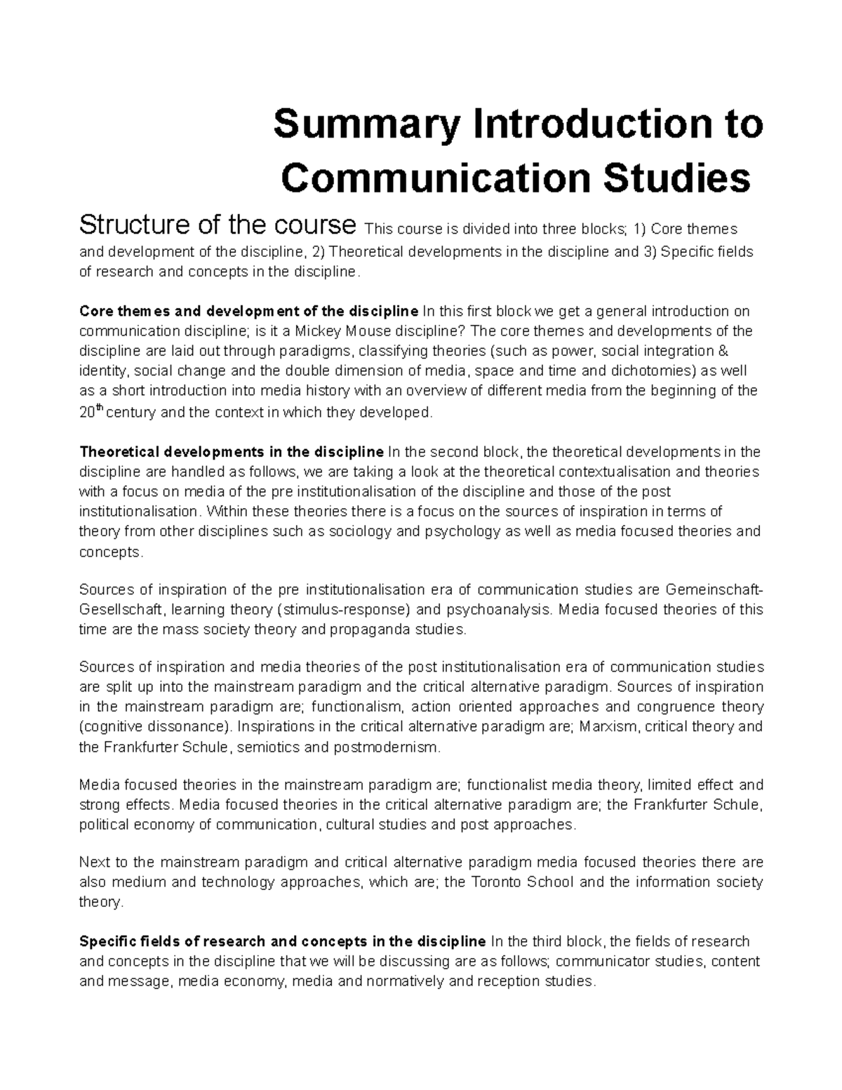 Summary COMM Pamela - Summary Introduction to Communication Studies ...