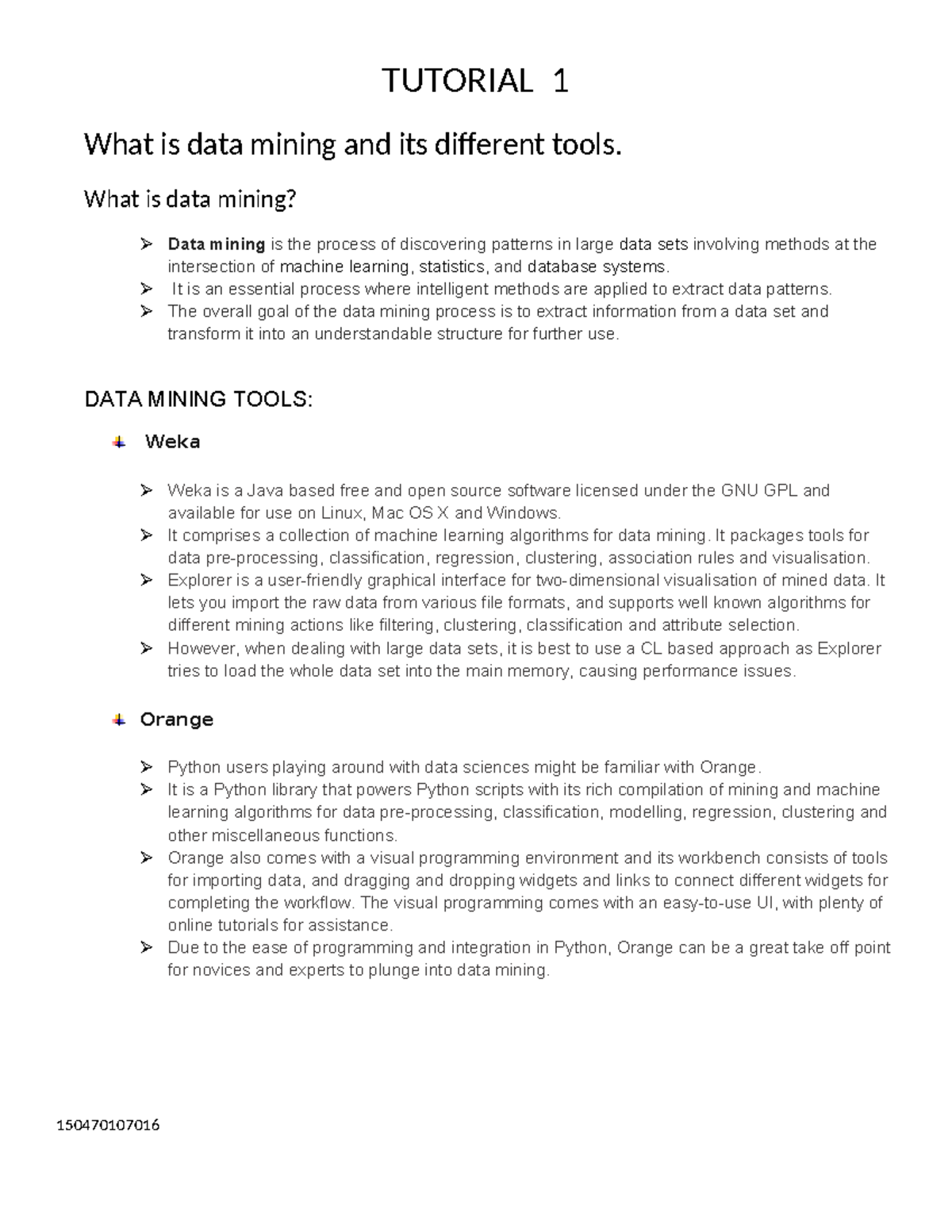 Haraniya Mohit 16 - COA - TUTORIAL 1 What is data mining and its ...