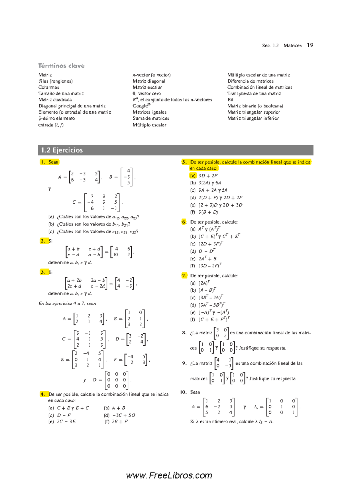 Las normas de matem - Términos clave Sec. 1 Matrices 19 Matriz Filas (renglones) Columnas Tamaño ...