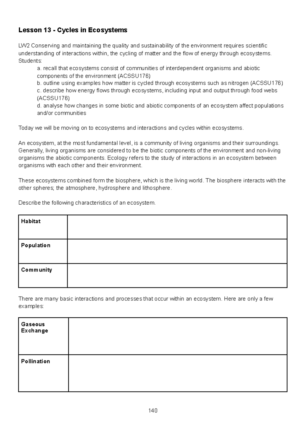 Year 9 Science - Lesson 13 - Lesson 13 - Cycles in Ecosystems LW2 ...