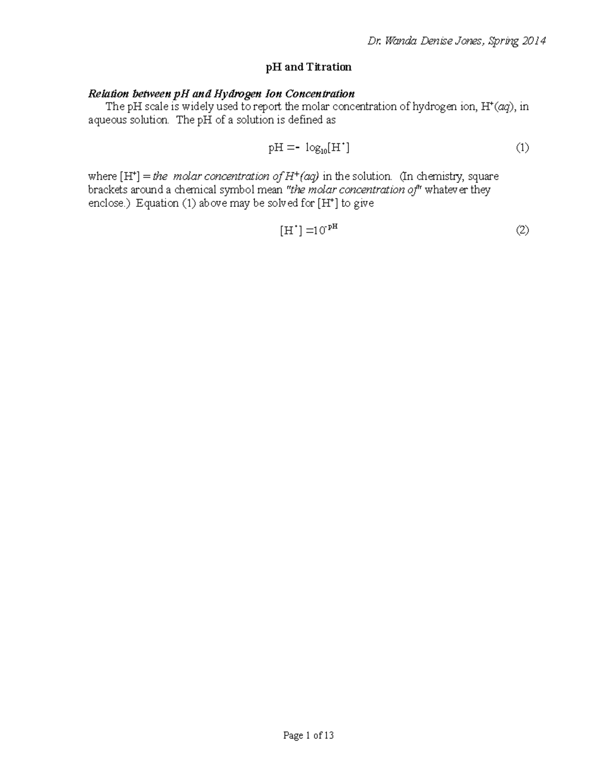P H, Titrations - worksheets for general chemistry class. - pH and ...