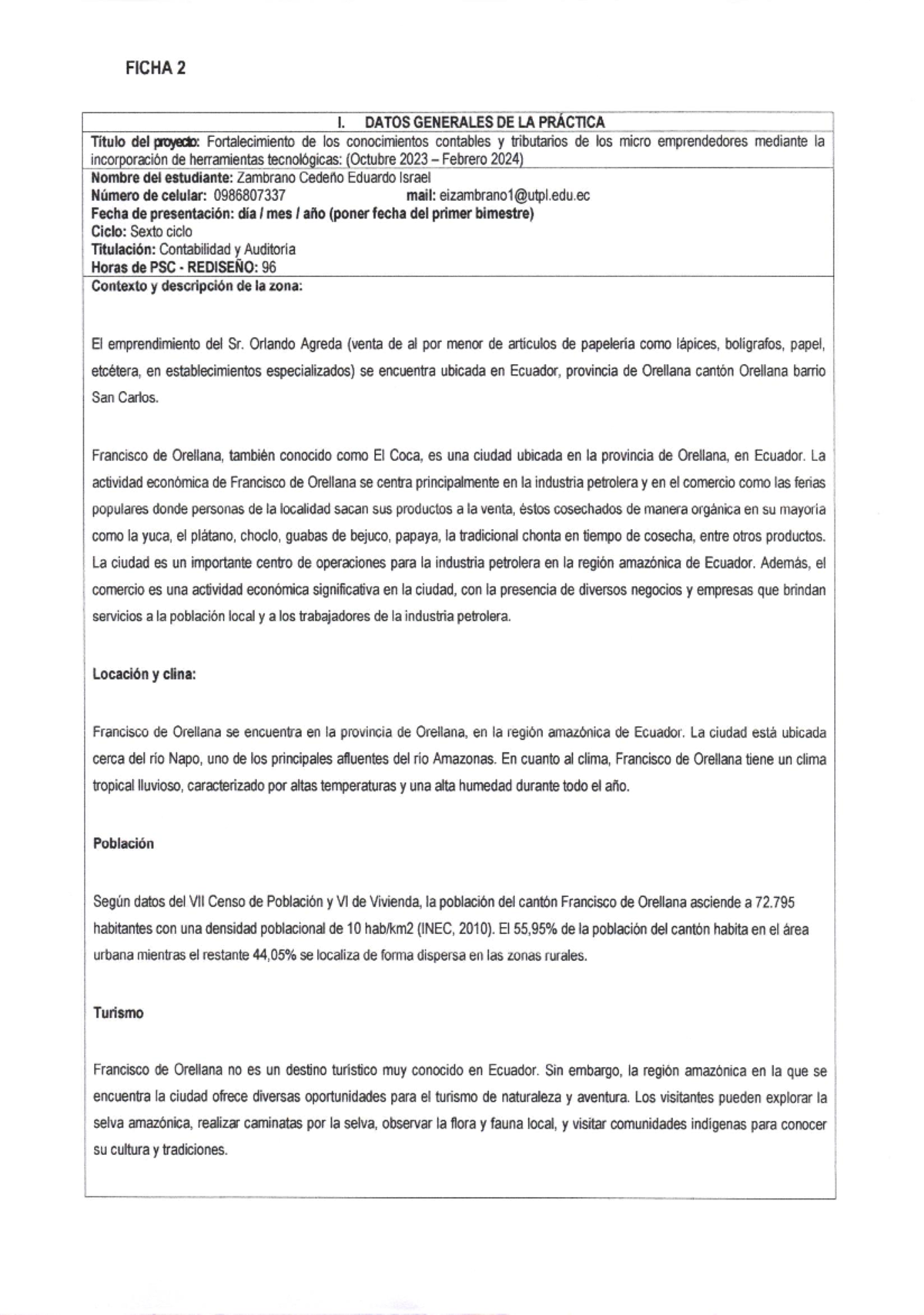 Ejm Ficha 2 Zambranocedeñoeduardoisrael - I. DATOS GENERALES OE LA PRACNCA Tttulo del mprE - Studocu