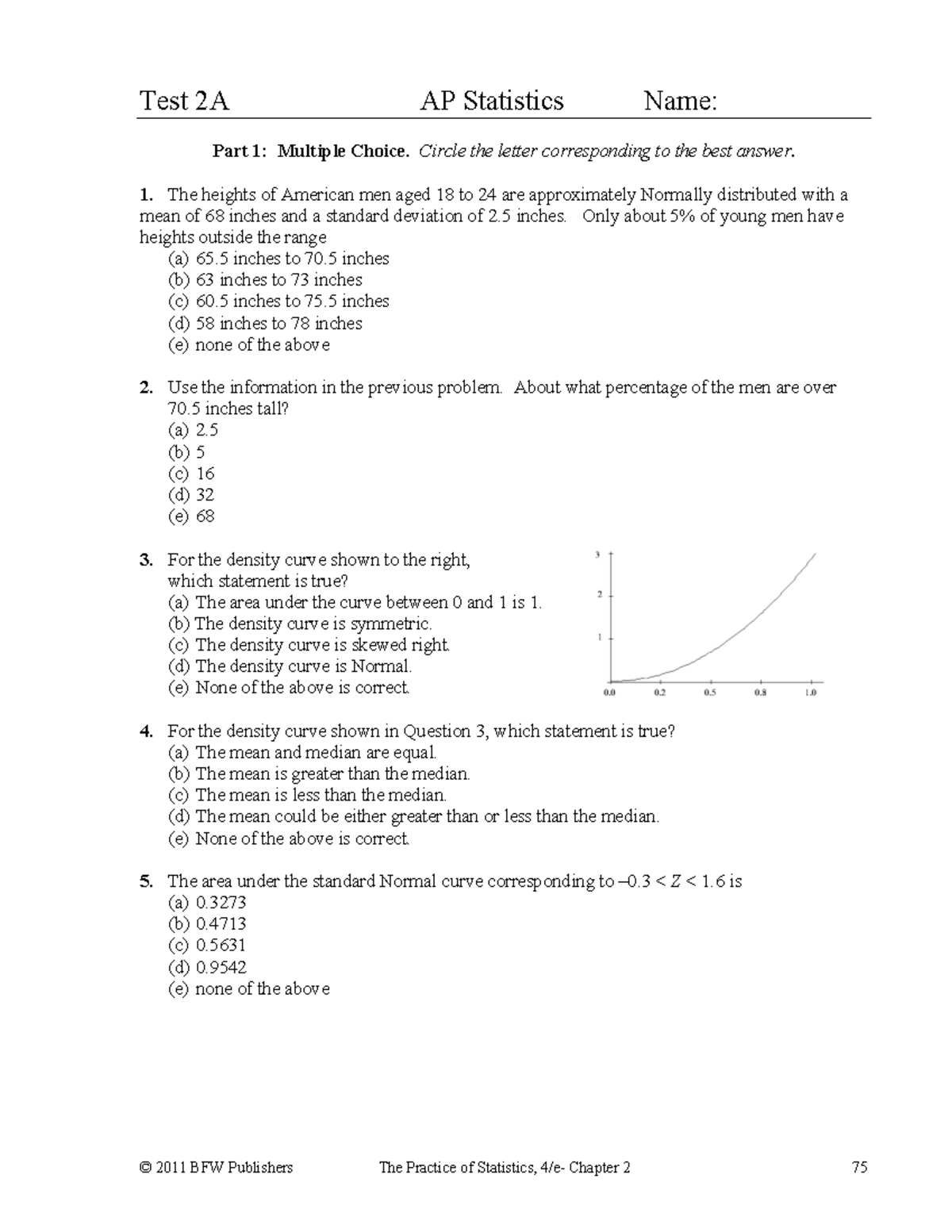 Ch 2 Practice Test - © 2011 BFW Publishers The Practice of Statistics ...