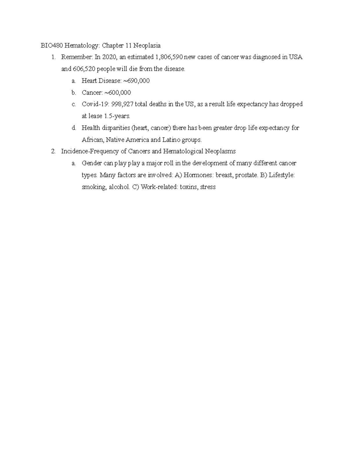 BIO480 Hematology Chapter 11 Neoplasia - BIO480 Hematology: Chapter 11 ...