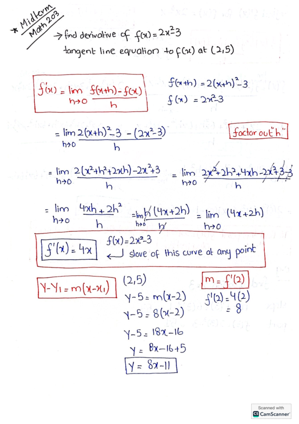 Math 203 mid term notes - find derivative of tangent line equation to f ...