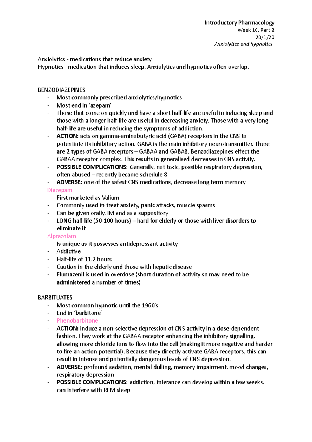 Week 10, Part 2 - Week 10 lecture notes - Pharmacology - Introductory ...