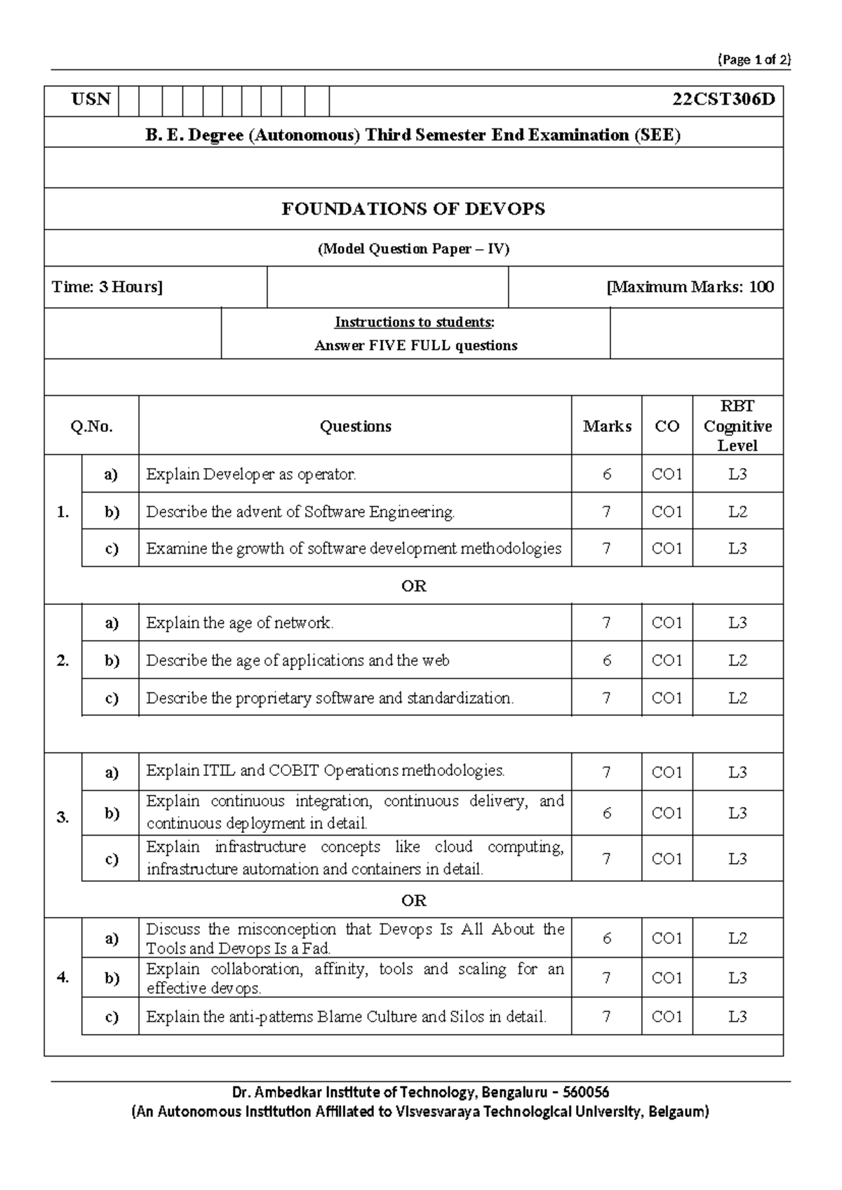 Foundations of Devops Model Question Paper 4 - (Page 1 of 2 ) USN ...