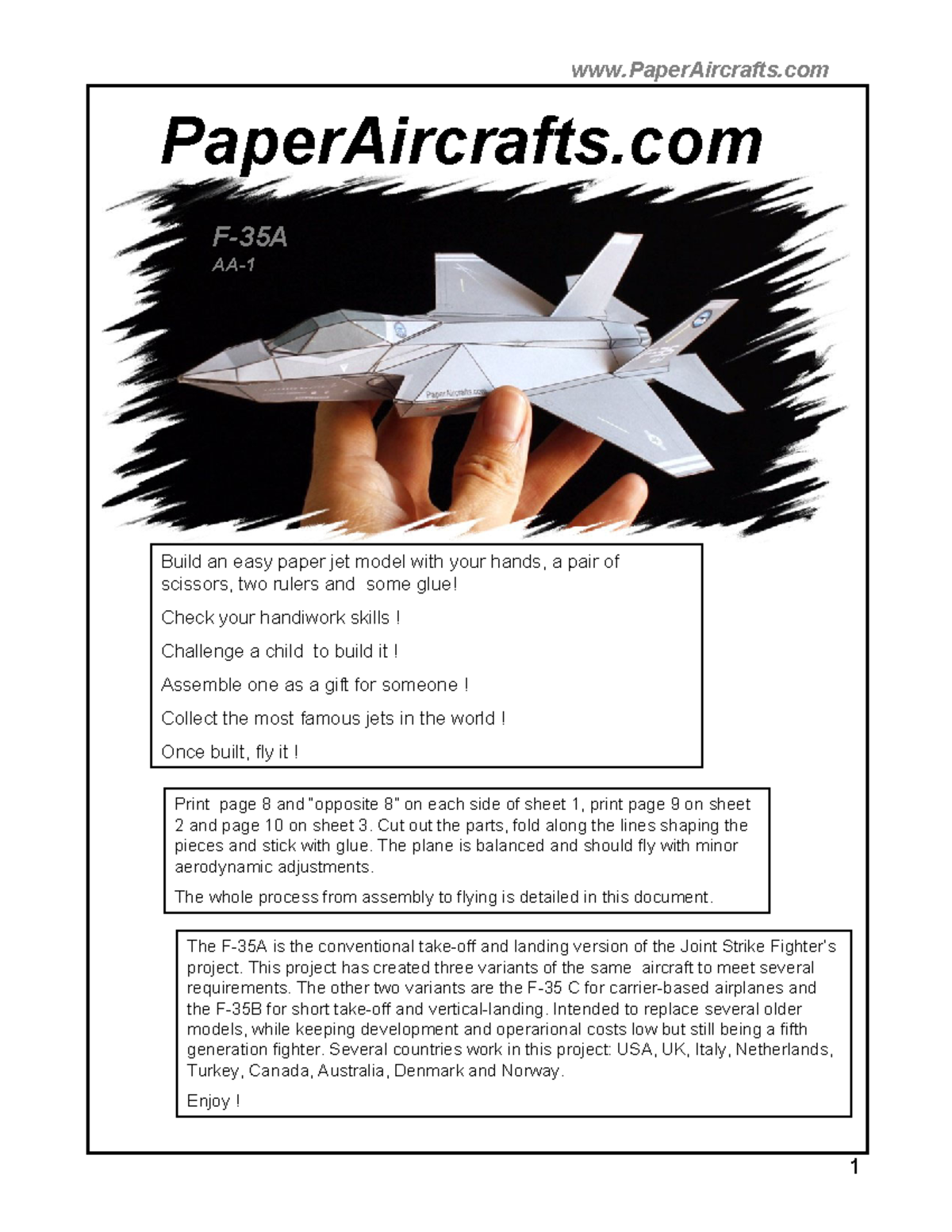 Paper Aircrafts F - 35 AA1 - PaperAircrafts Build an easy paper jet ...
