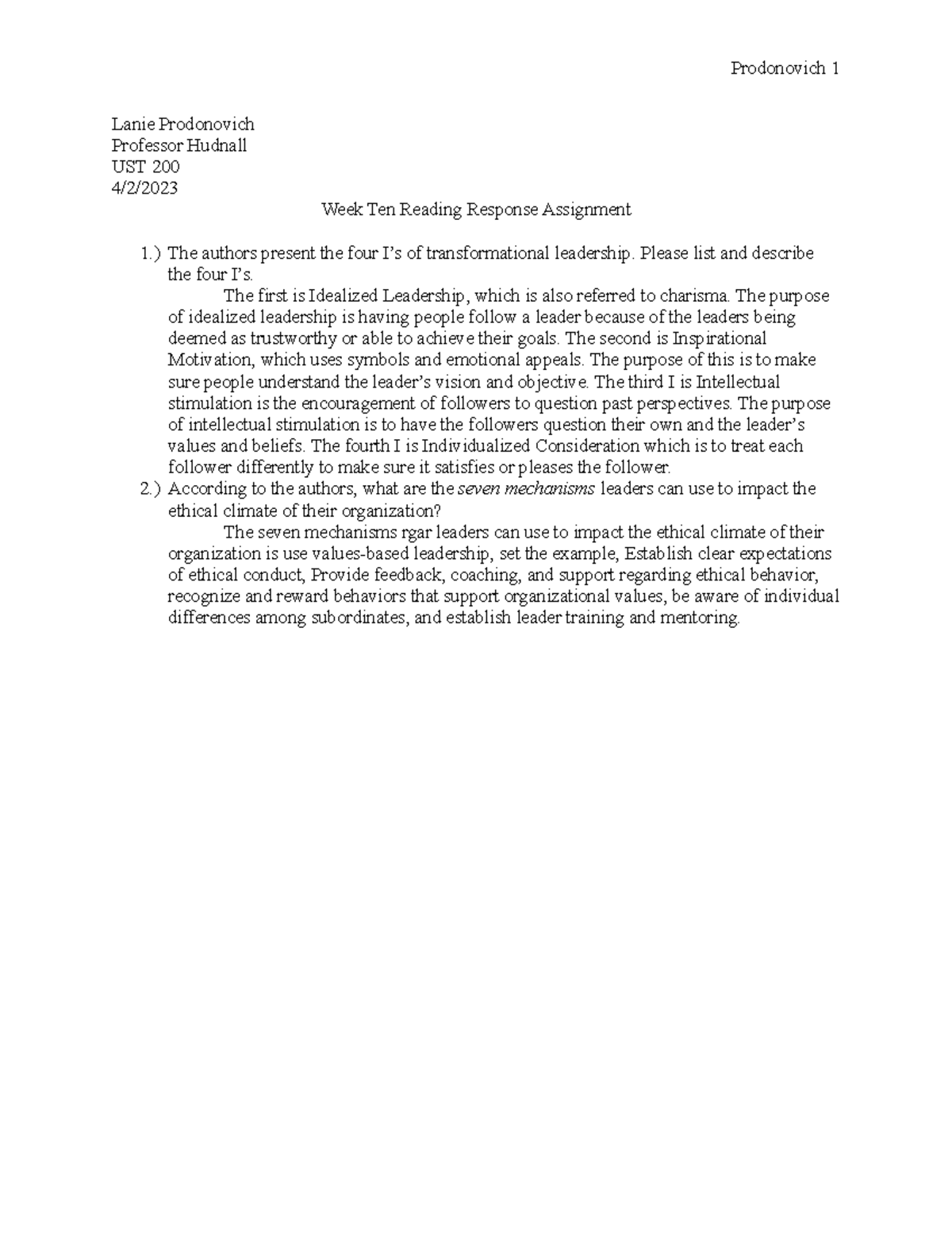 Week 10 assignment - Prodonovich 1 Lanie Prodonovich Professor Hudnall ...