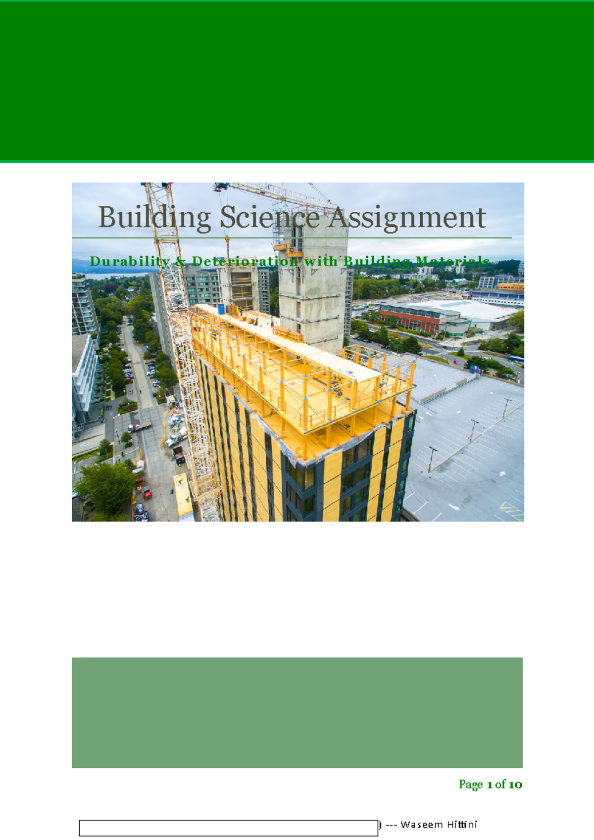Building Science Assignment - Page 1 of 10 ) - Waseem Hiini Building ...